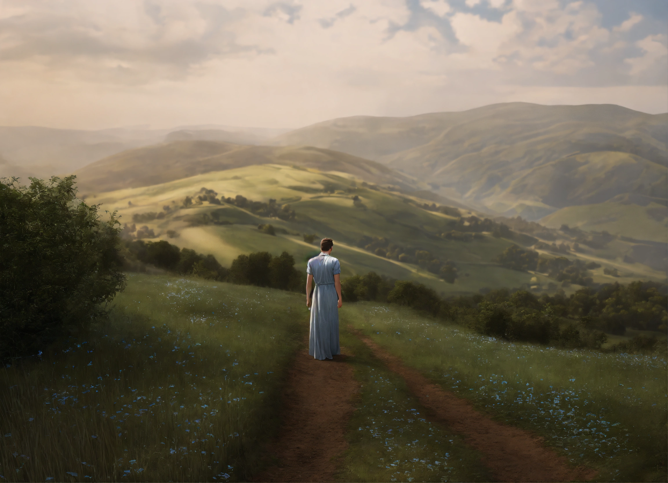 Lexica - Man blu eyes, hyper realism, poetic, romantic, long dress ...