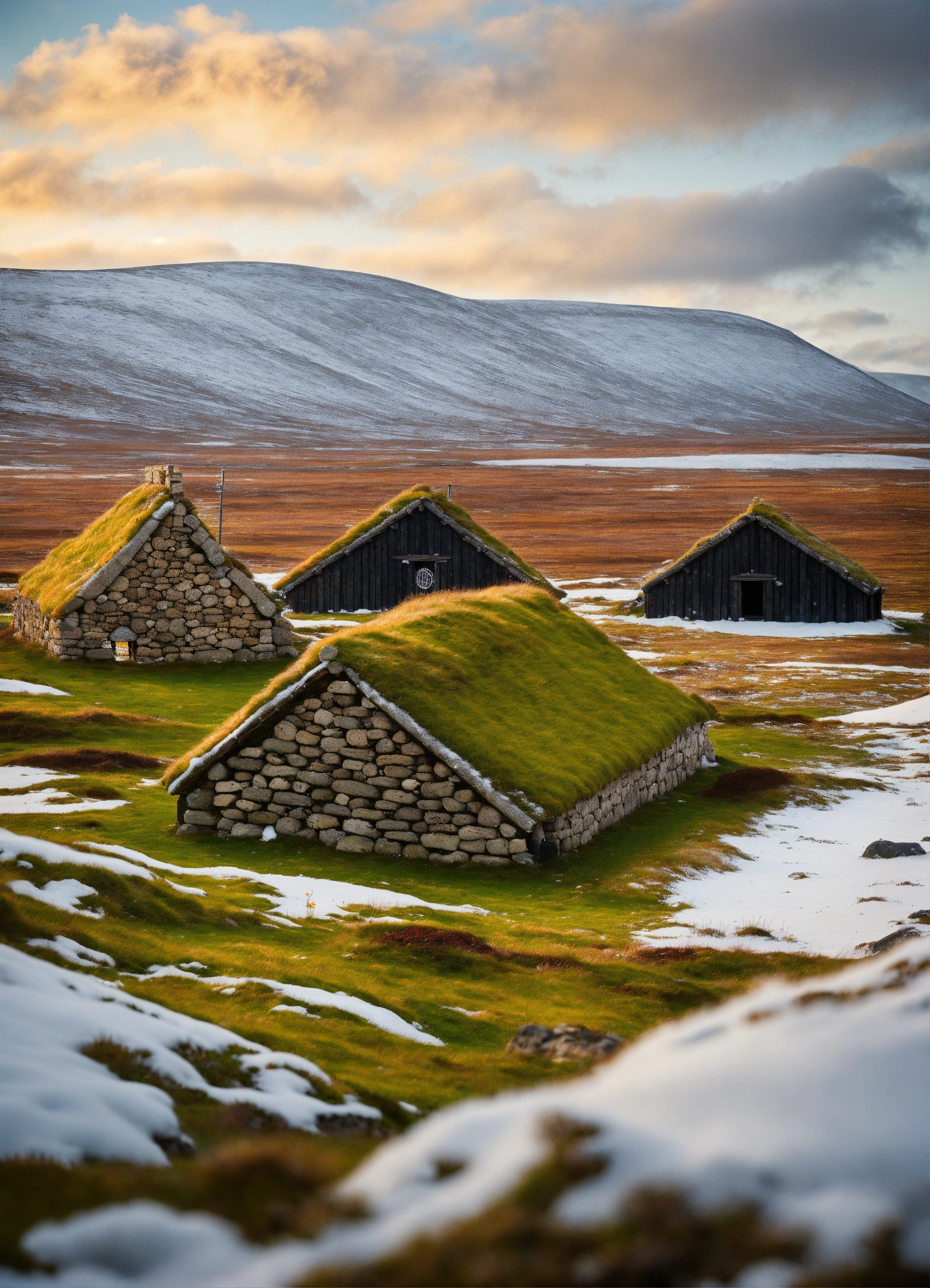 Lexica - Anglo saxon stone built turf roofed hamlet in arctic tundra ...