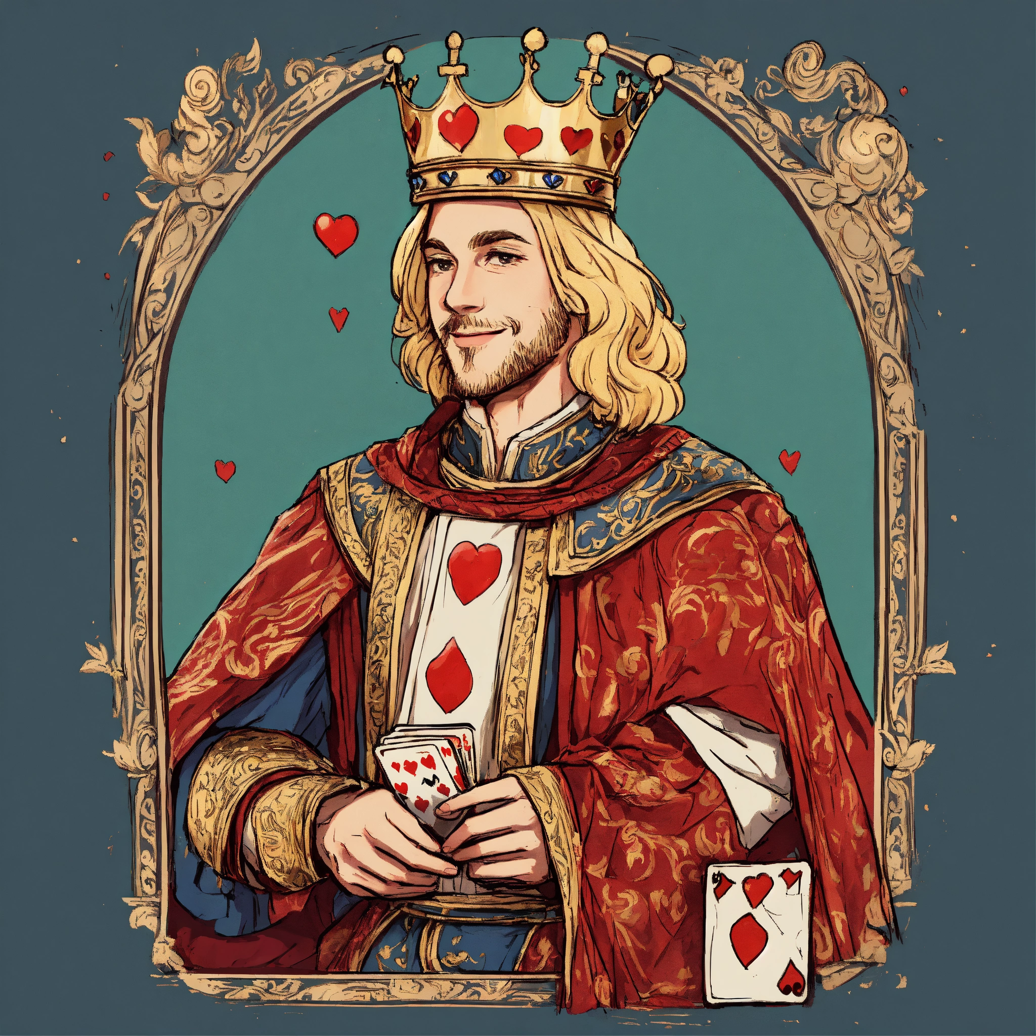 Lexica - Sketch of handsome smiling blonde king with a big fancy ...