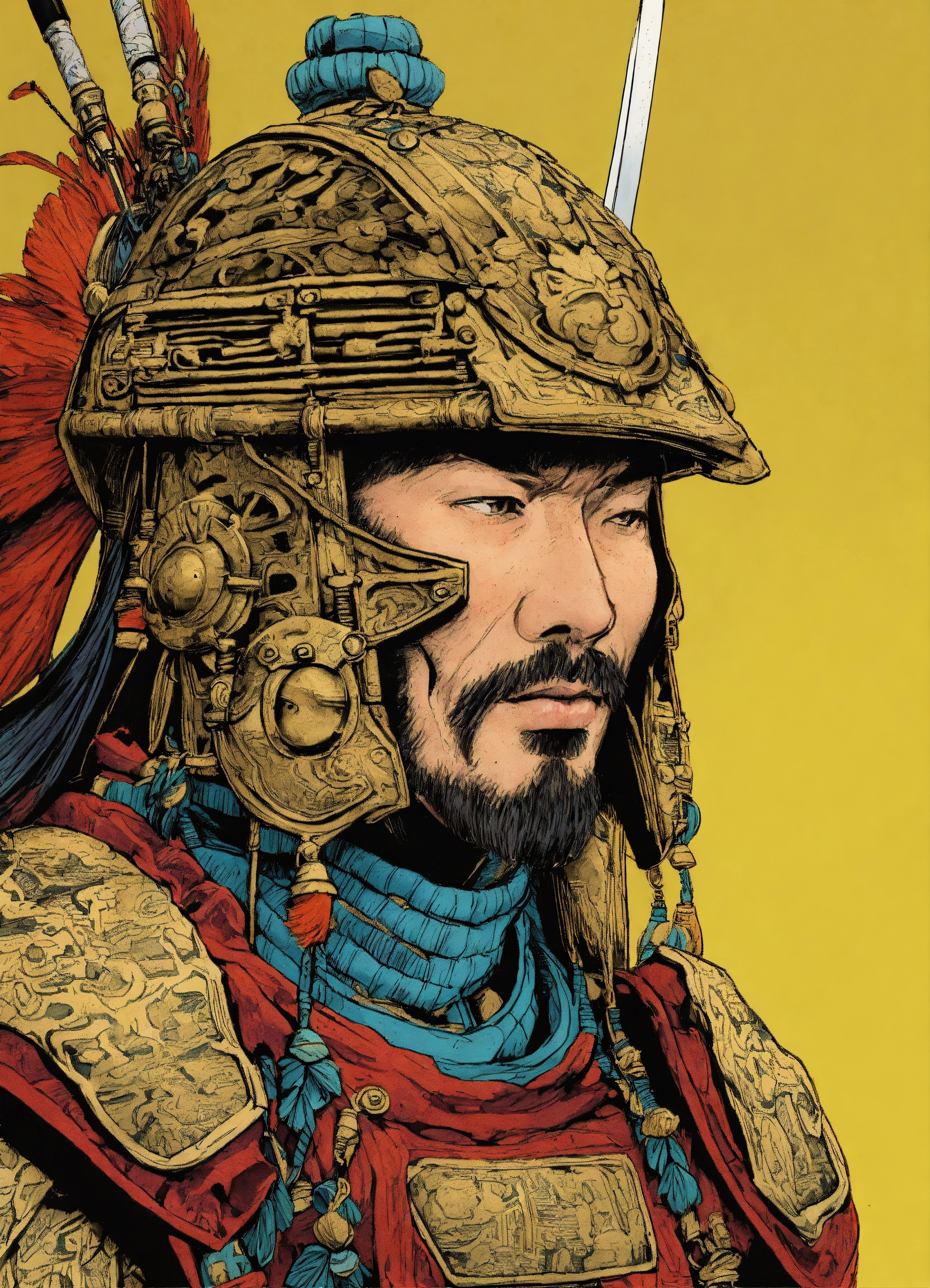 Lexica - Detailed pen and ink illustration of a eastern warrior samurai ...