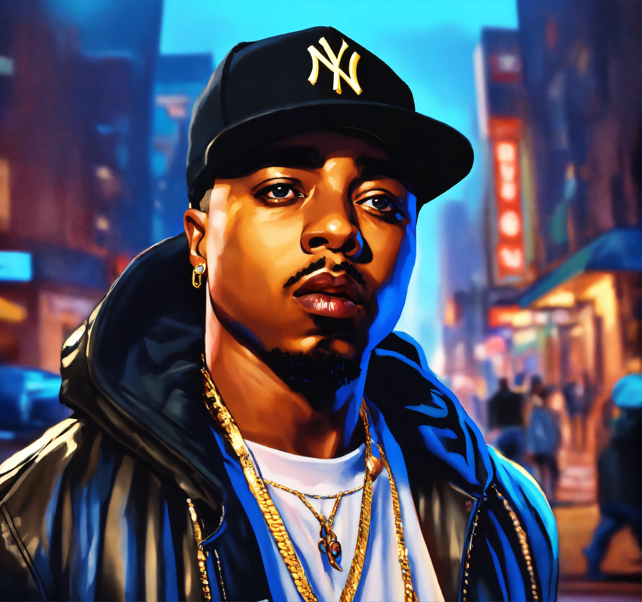 Lexica - Pop art, hyperrealist portrait of black rapper "Nas" rapping ...