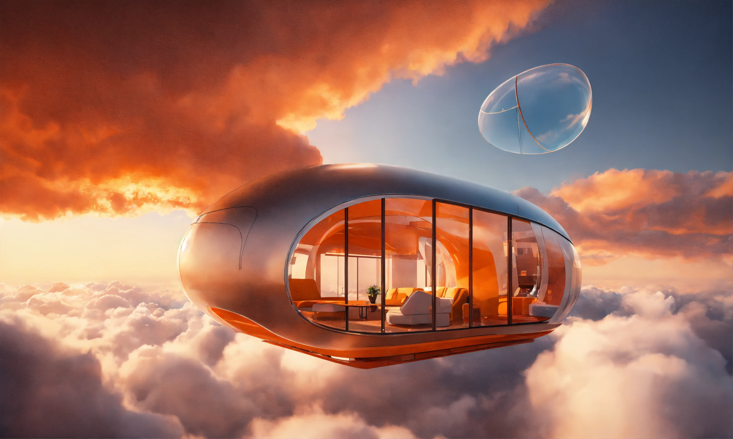 Lexica - New tiny flying apartment, modern, futuristic, orange color ...