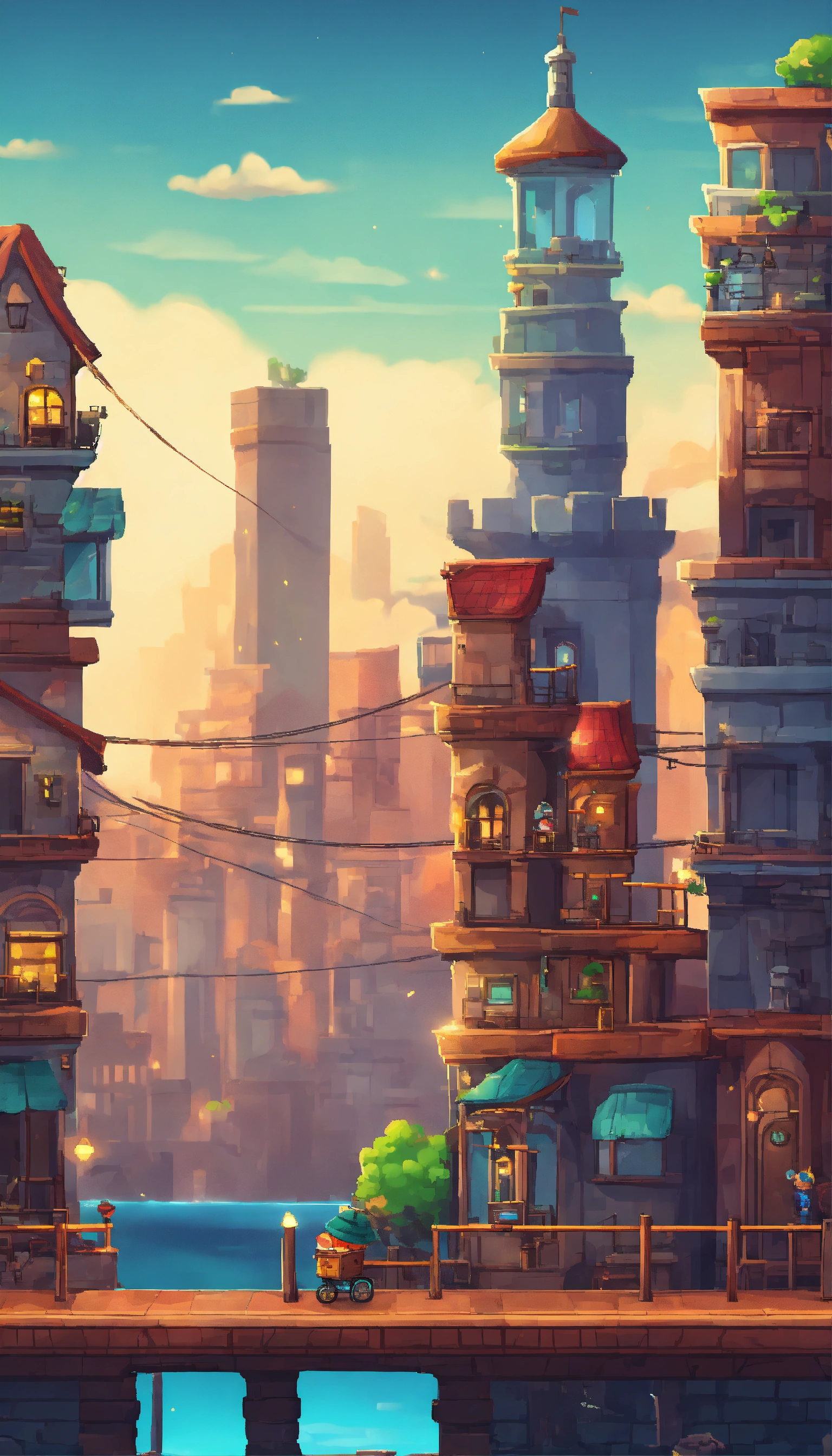 Lexica - 2d mobile platform game cityscape with main platform