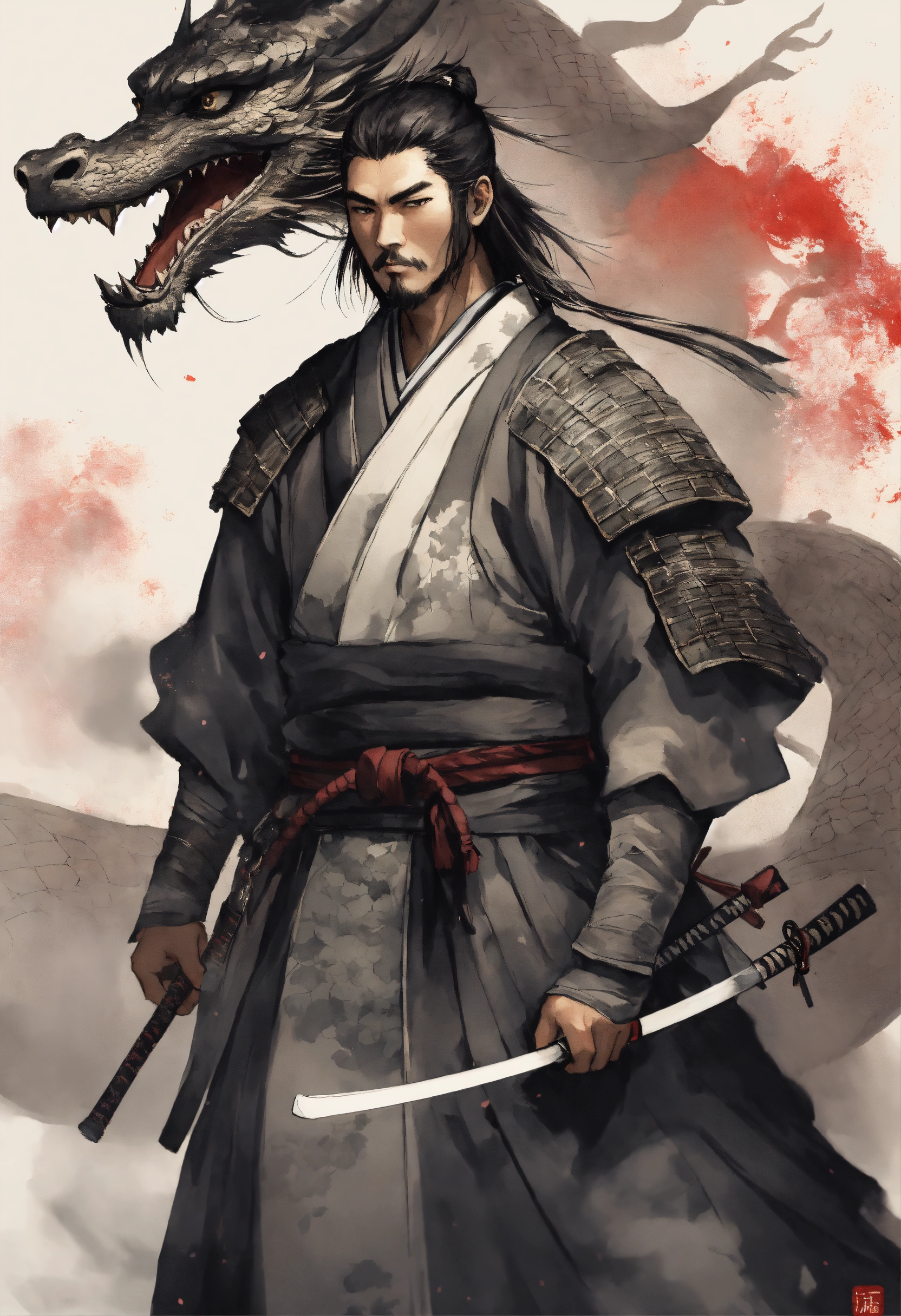 Lexica - Japanese samurai in front of a dragon, in the style of ...