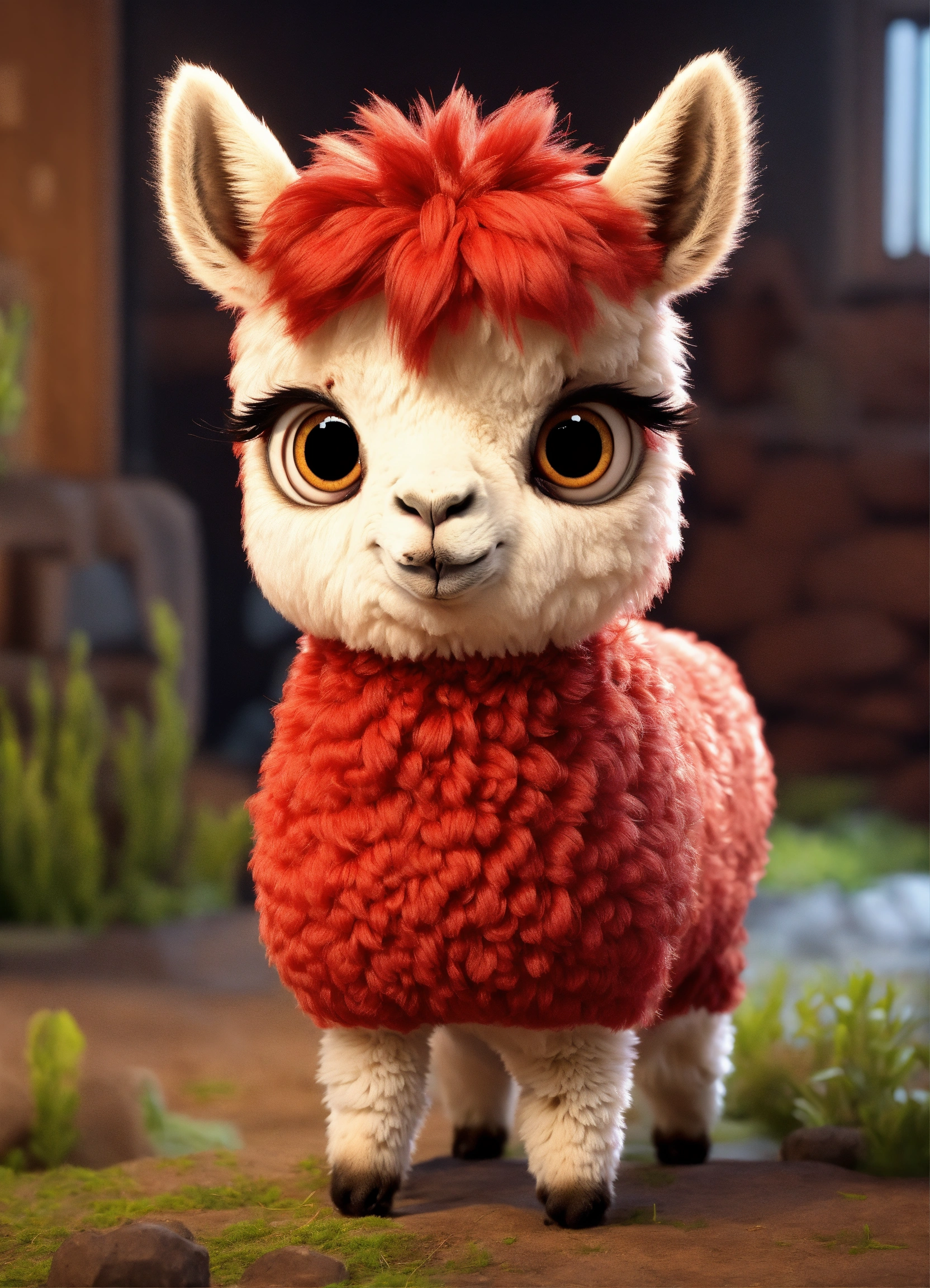 Lexica - A cute all red baby llama with big eyes, animated, cartoon ...