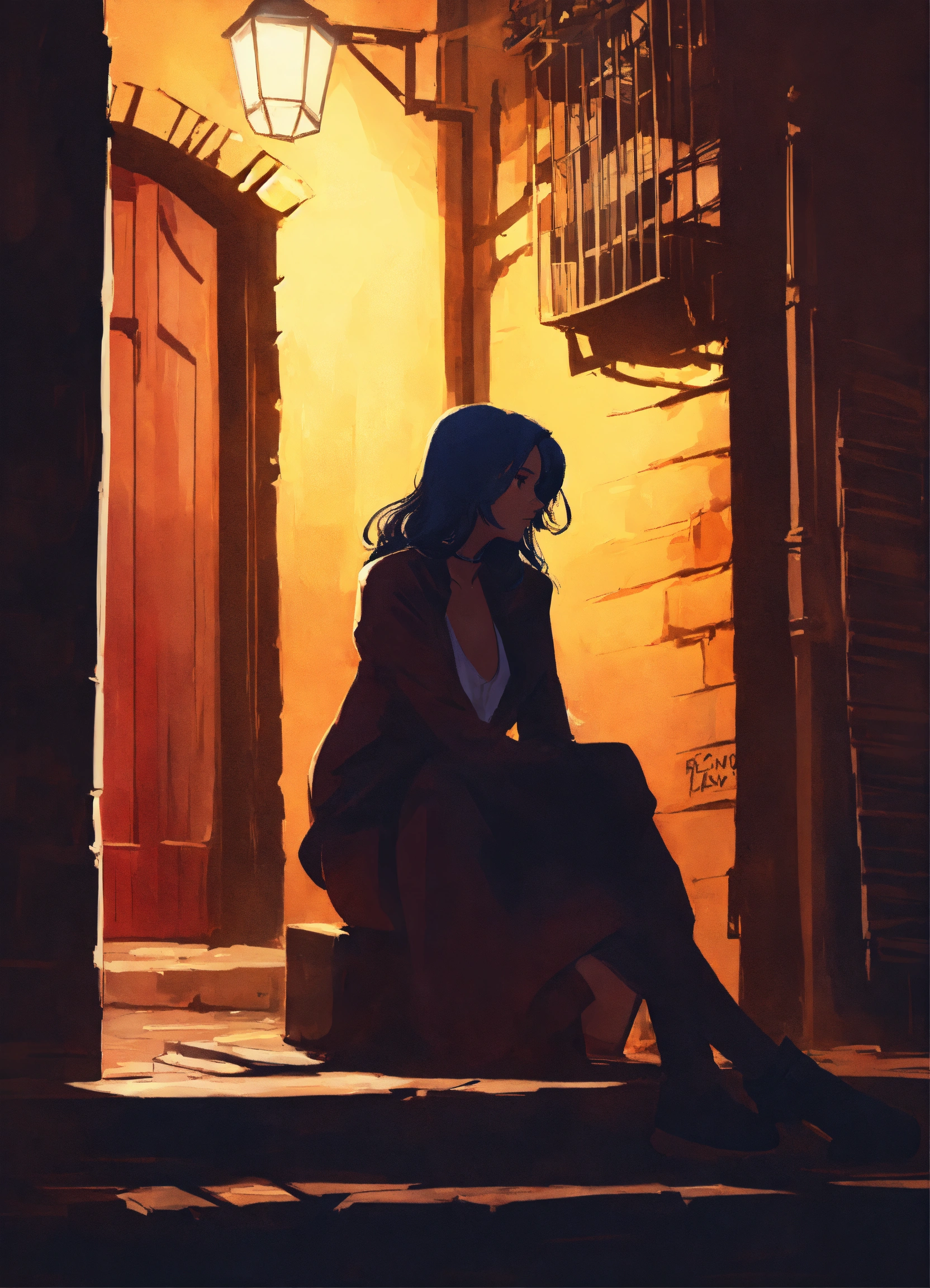 Lexica - Character concept art of a silhouetted woman sitting in the ...