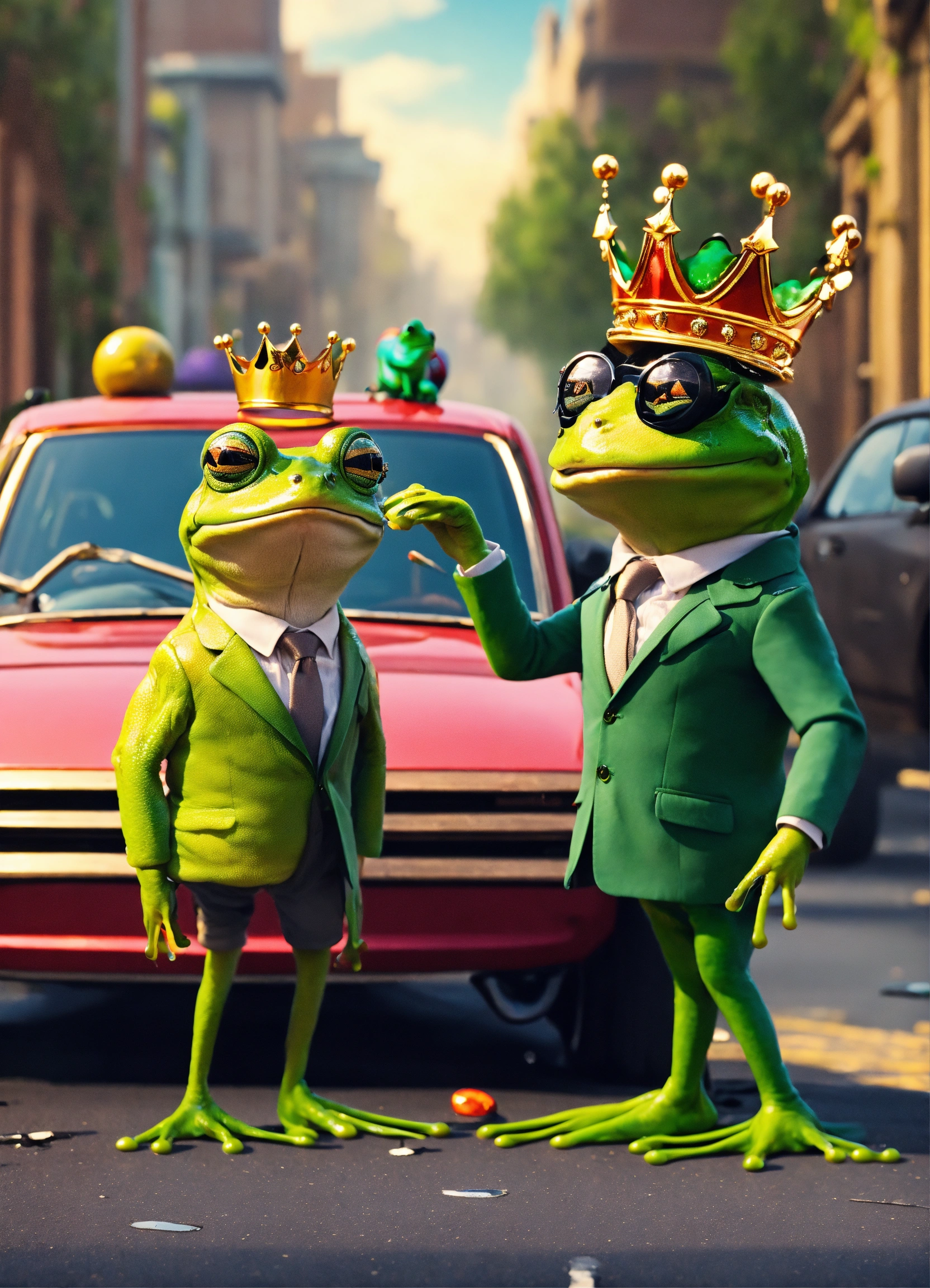 Lexica - Cute frog in suit and glasses and crown in cinematic ...