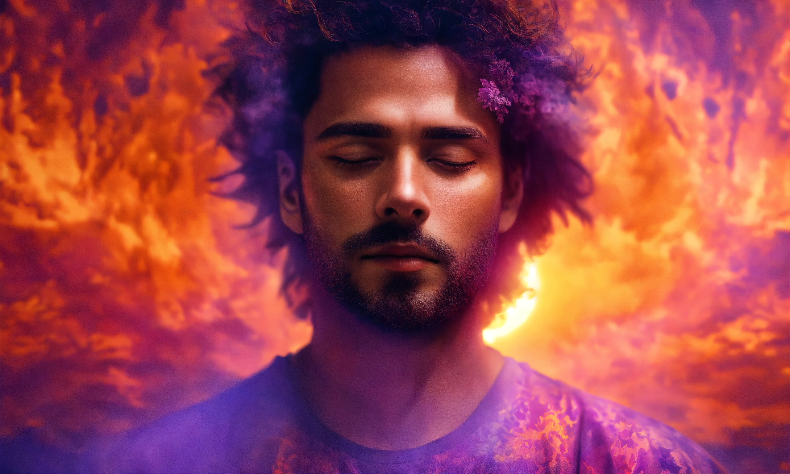 Lexica - Man shirt on , Meditation,Sun, aura, 4k, photo realistic ...