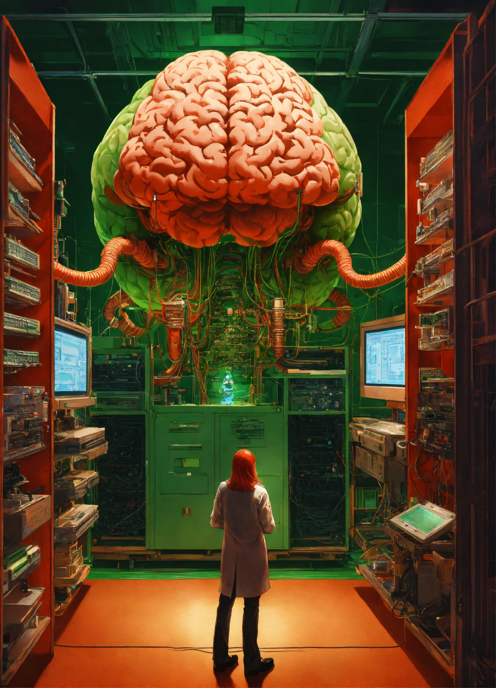 Lexica - In the center of the room, a colossal human brain is ...