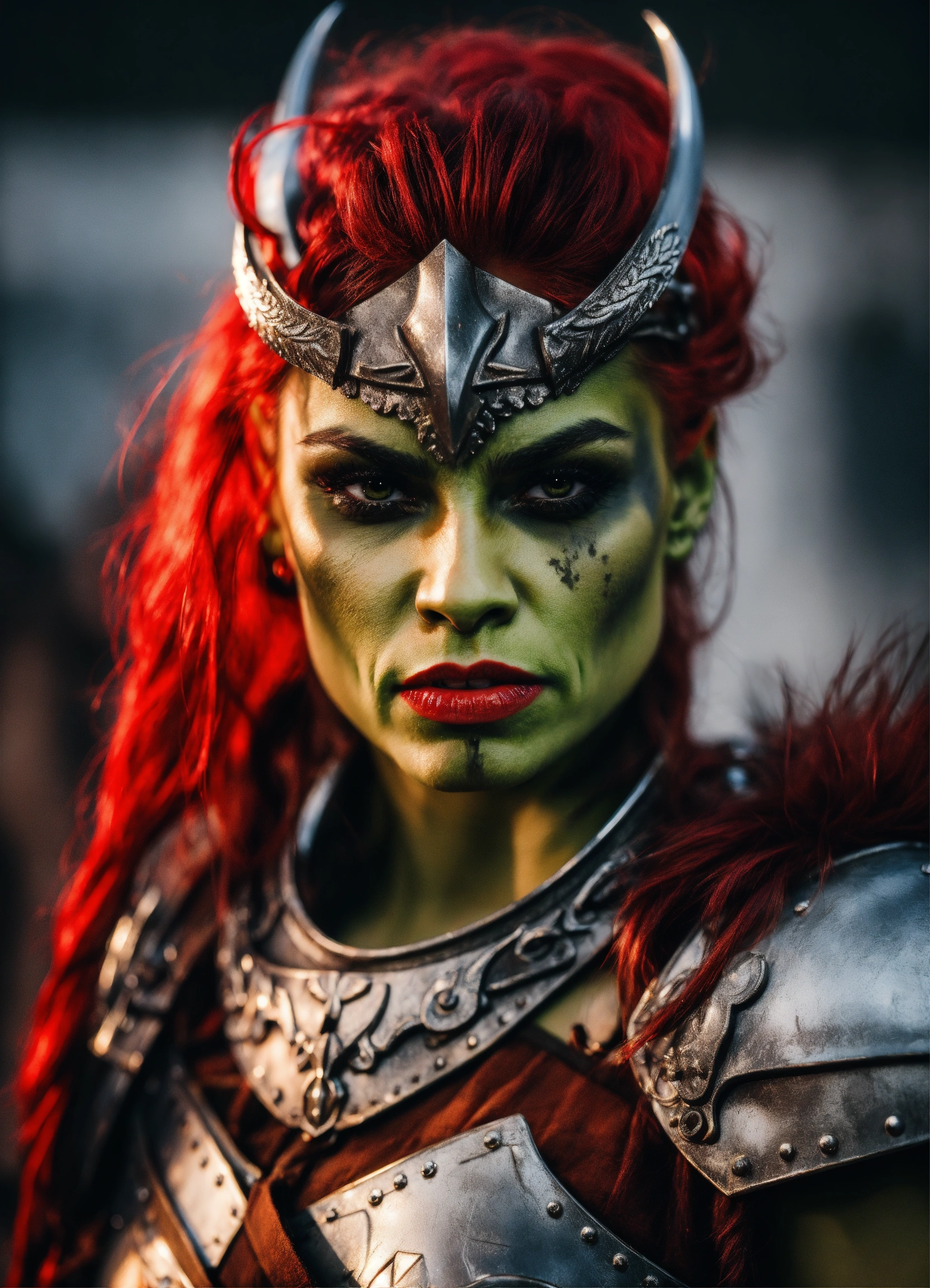 Lexica - Photo quality portrait of beautiful female orc warrior knight ...