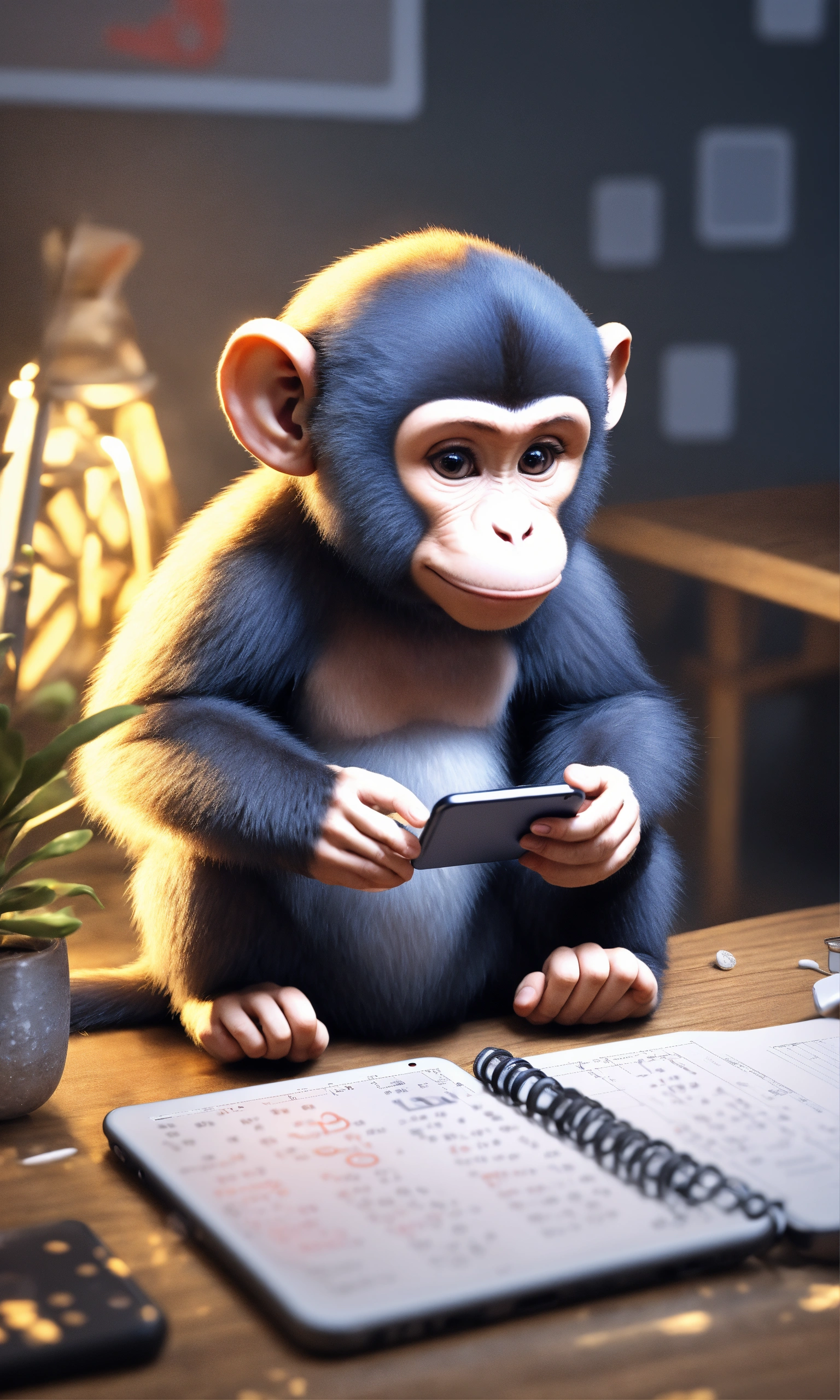 Lexica - A cute monkey using a smartphone, doing math, stunning unreal ...