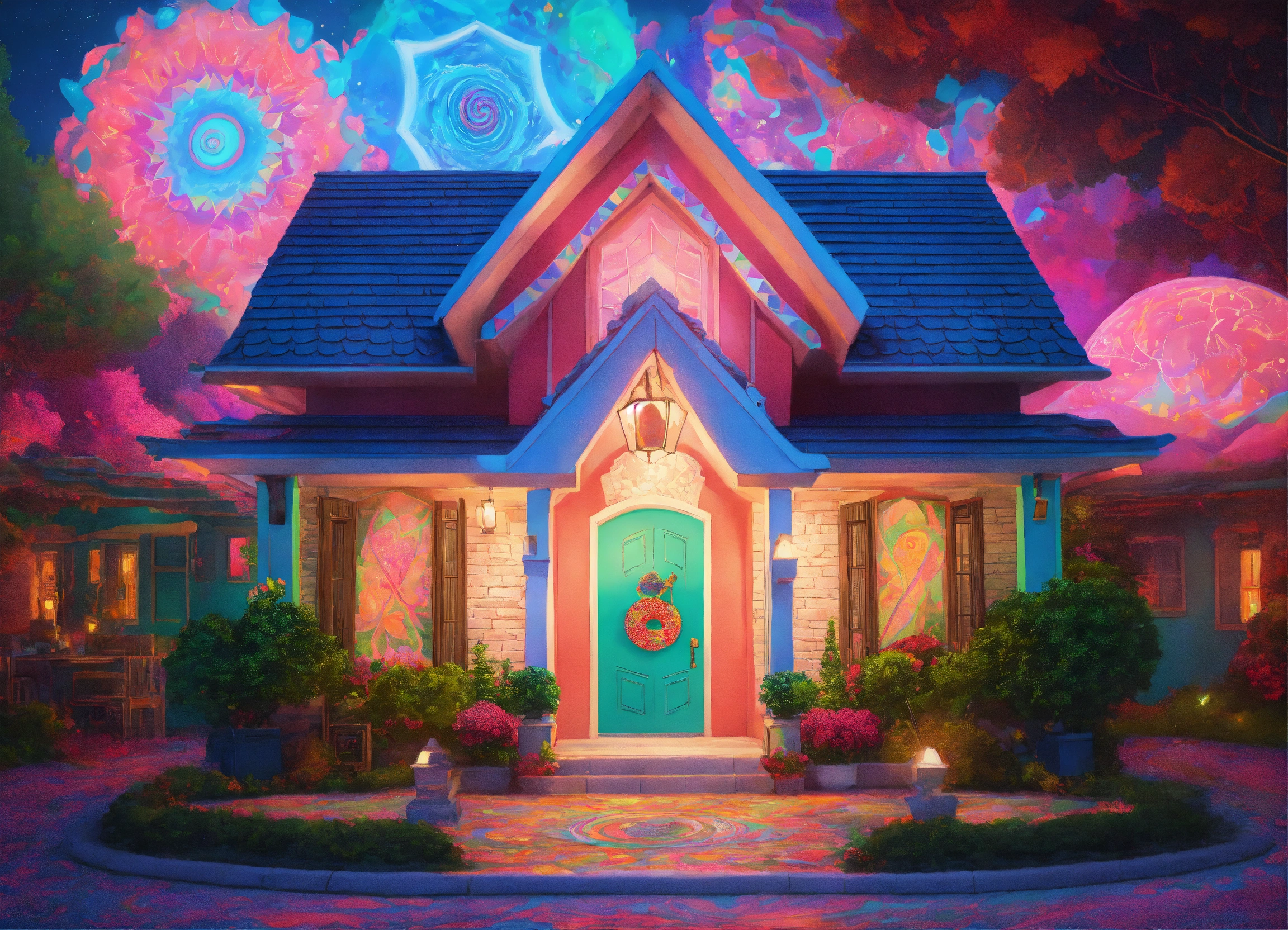 Lexica - Traditional cute Peppermint house with a blank welcome sign in ...