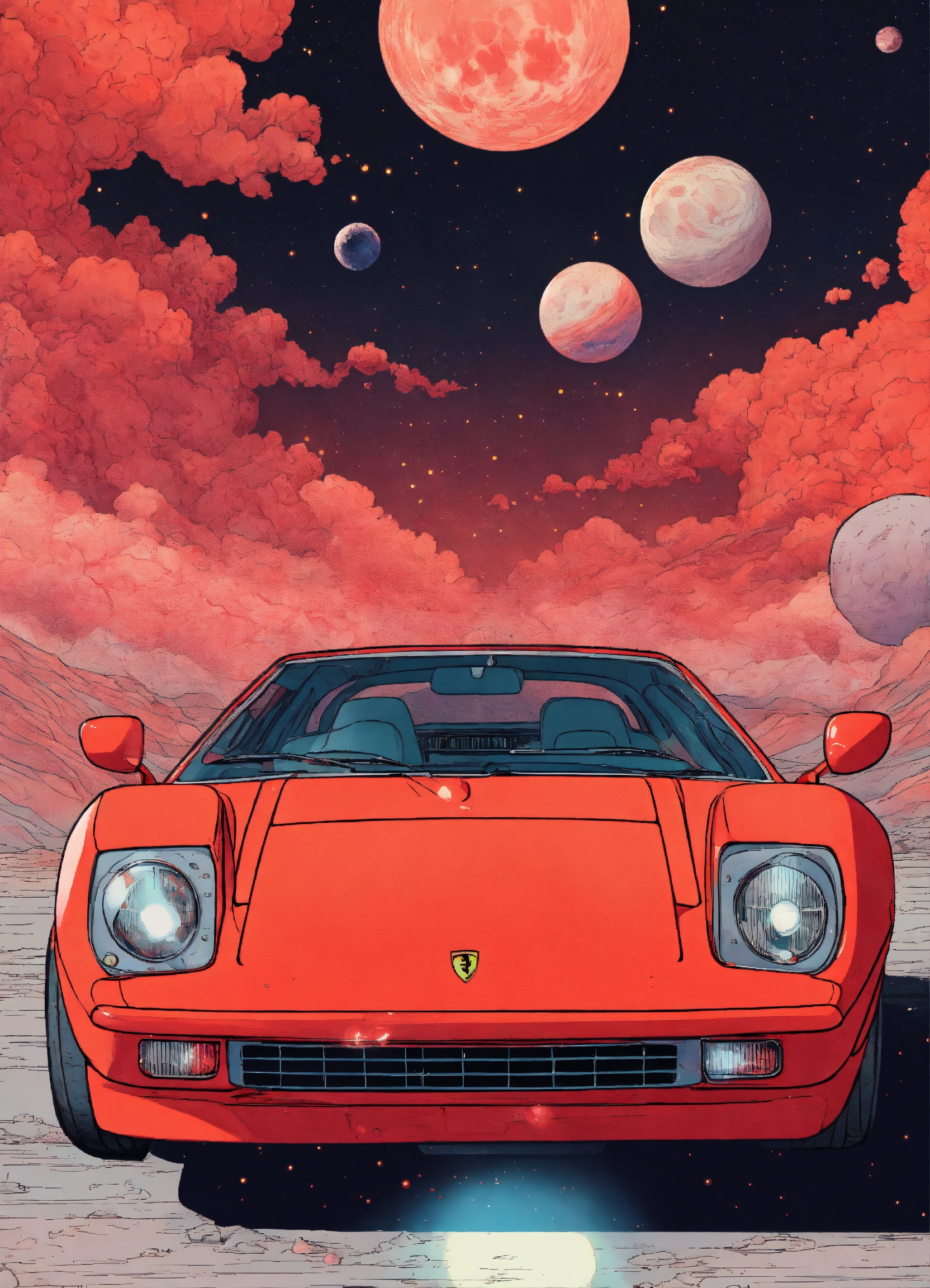 Lexica - A red ferrari, the style of 90's vintage anime, surrealism ...