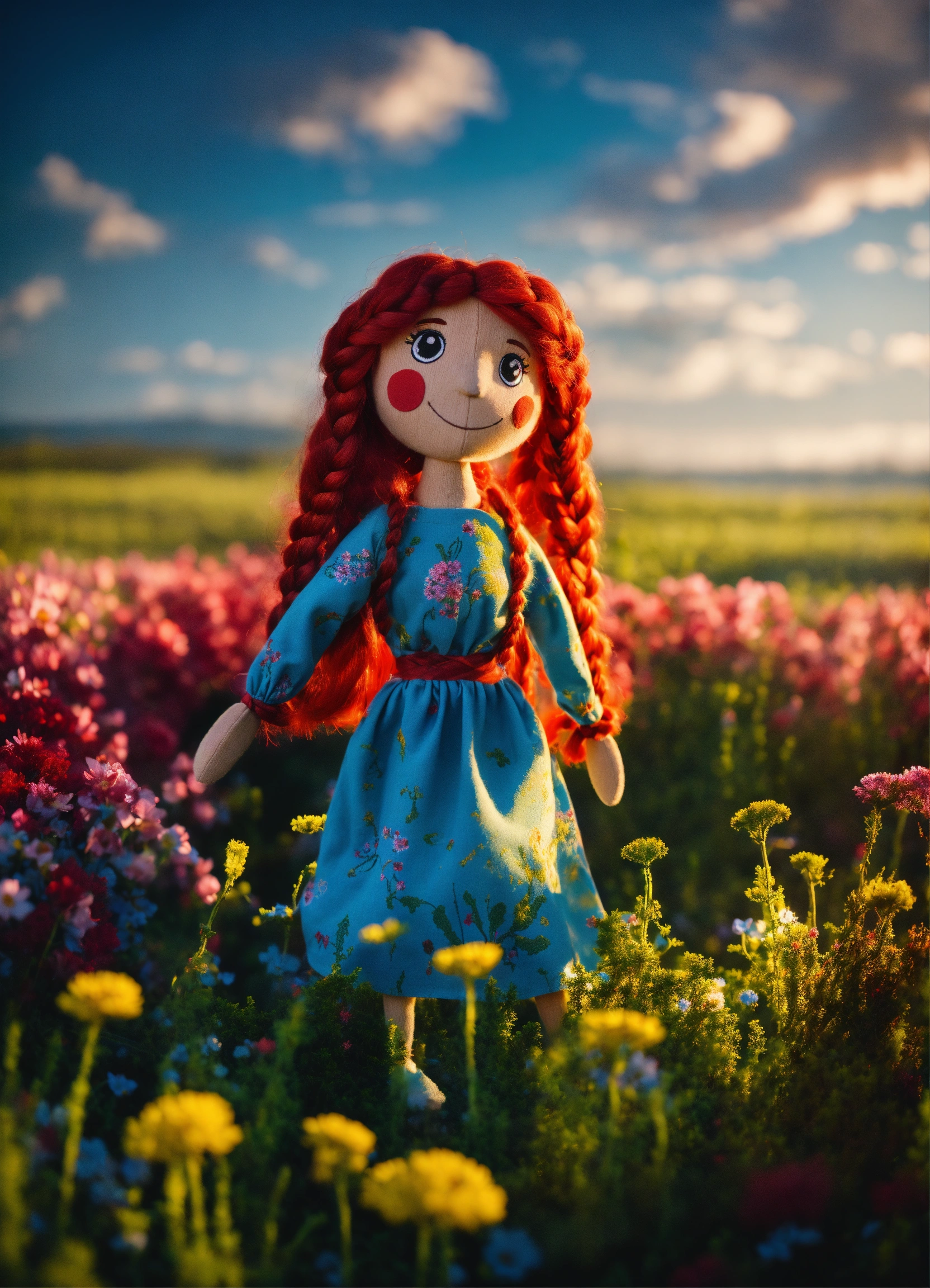 Lexica - One wooden puppets, a red-haired girl with braids, happy ...