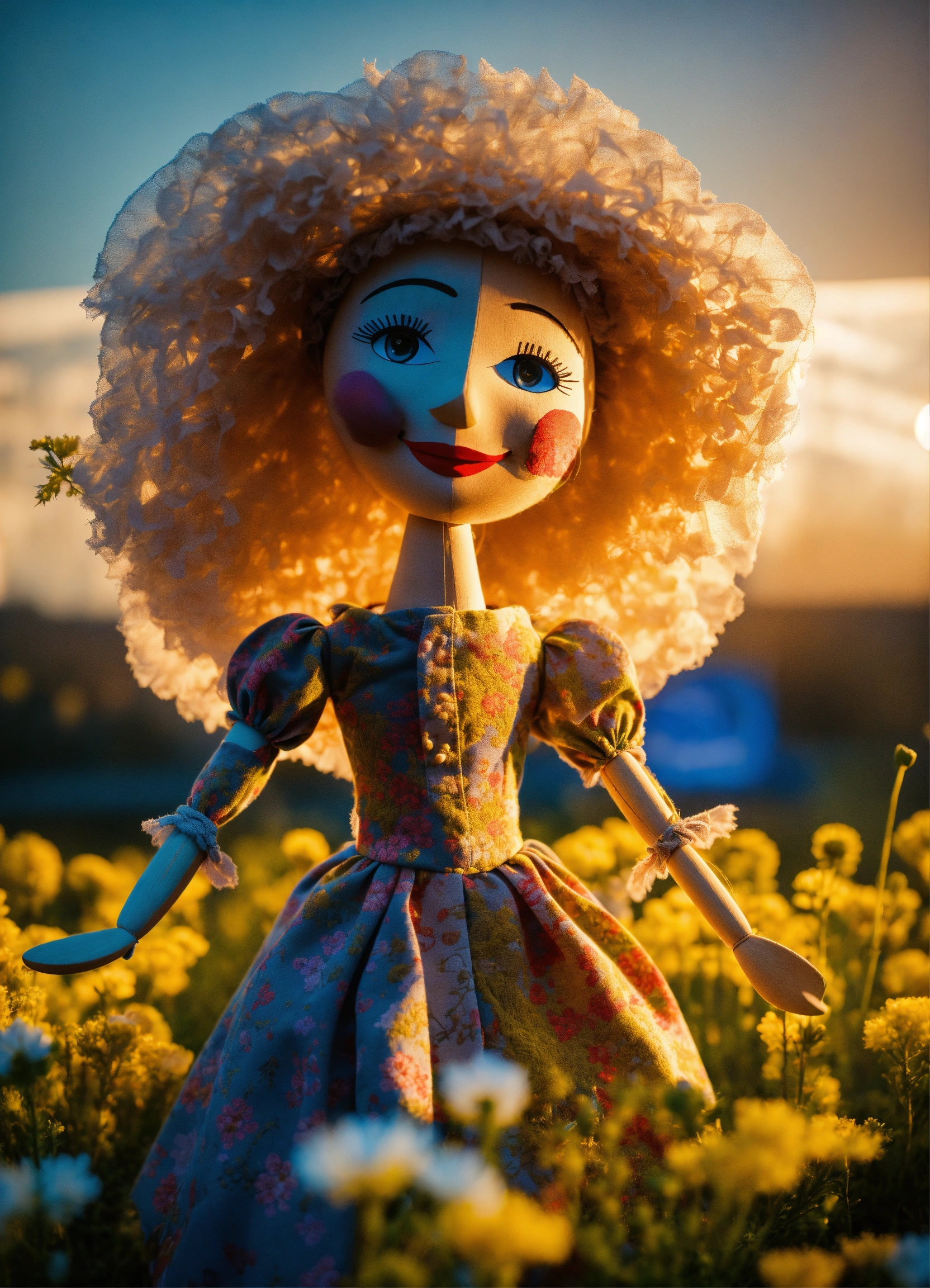 Lexica - One wooden puppet, a girl , happy, dressed in Steiner style ...