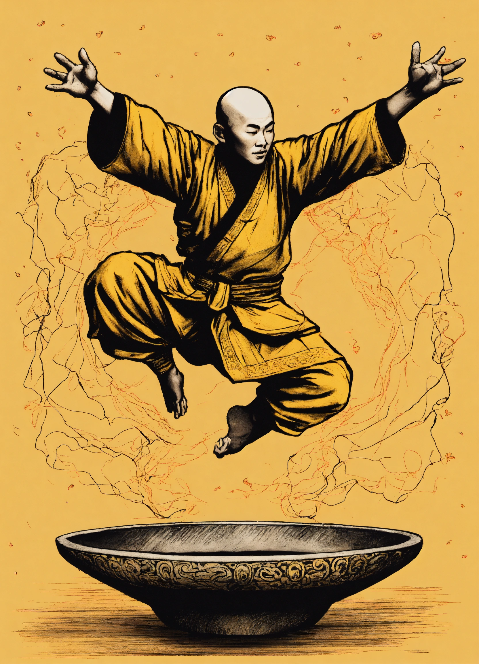Lexica - Drawing shaolin monk balancing with outstretched hands holding ...