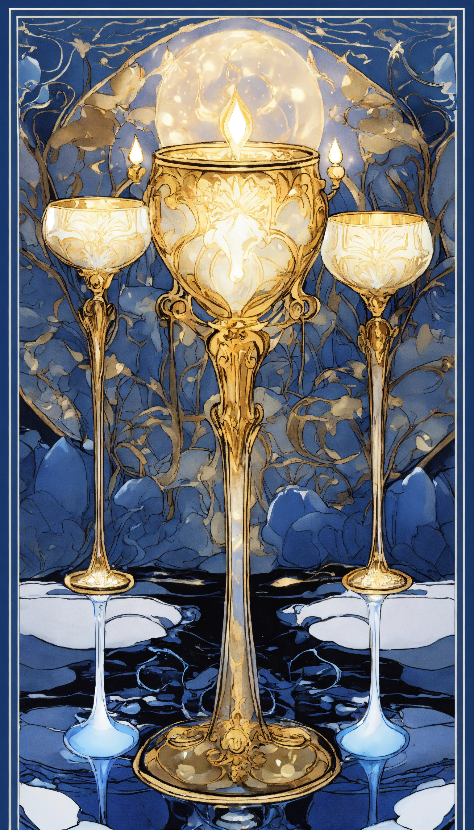Lexica - Art Nouveau tarot card blue and white glowing row of multiple ...