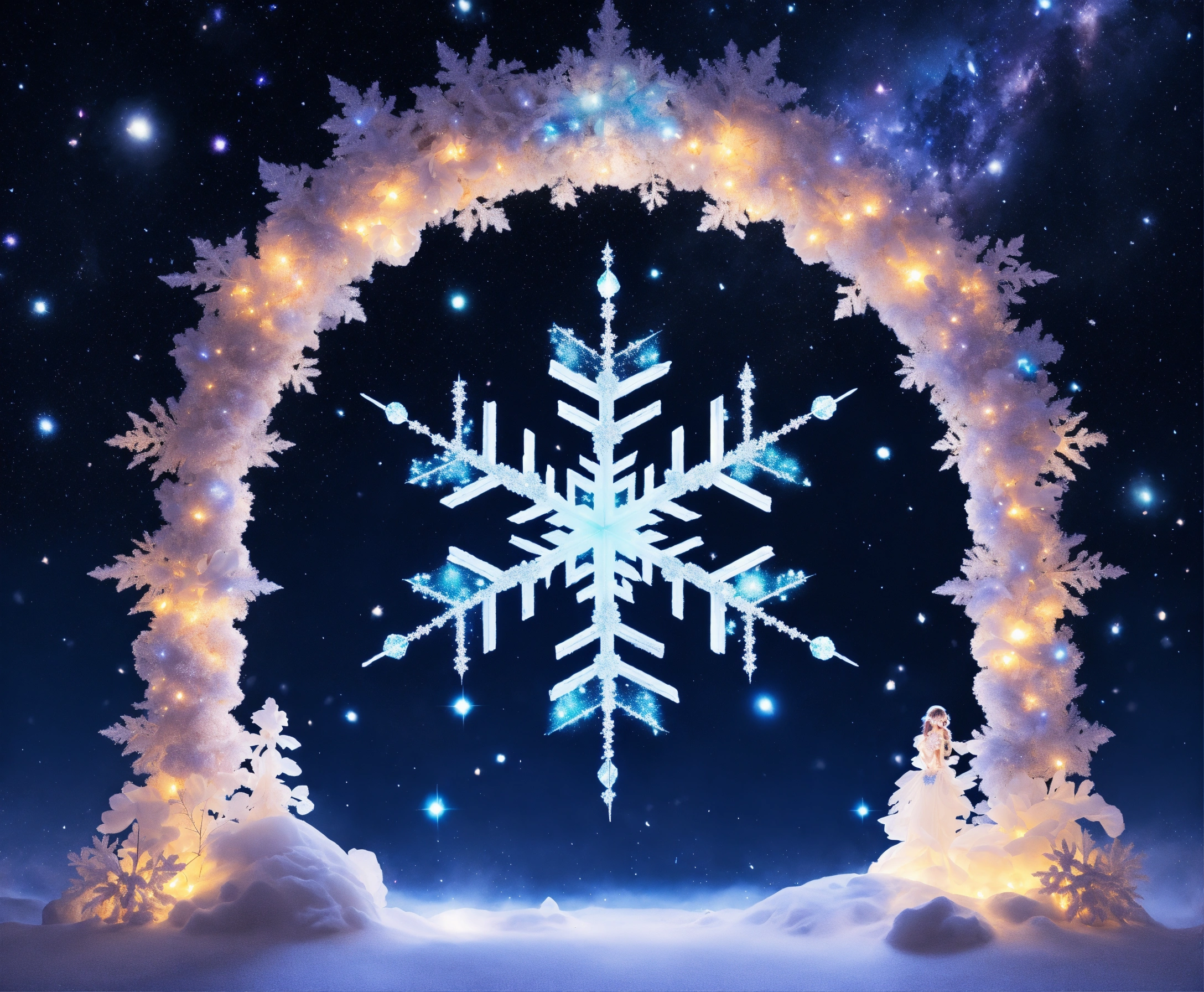 Lexica - Snowflake arch in galaxy ,fantasy style , wedding style