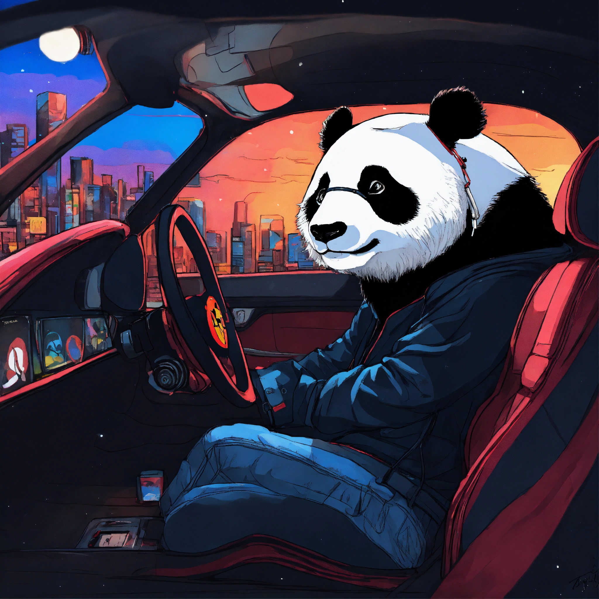 Lexica - 2D drawing of a panda with flow. wear a baseball cap. This one ...