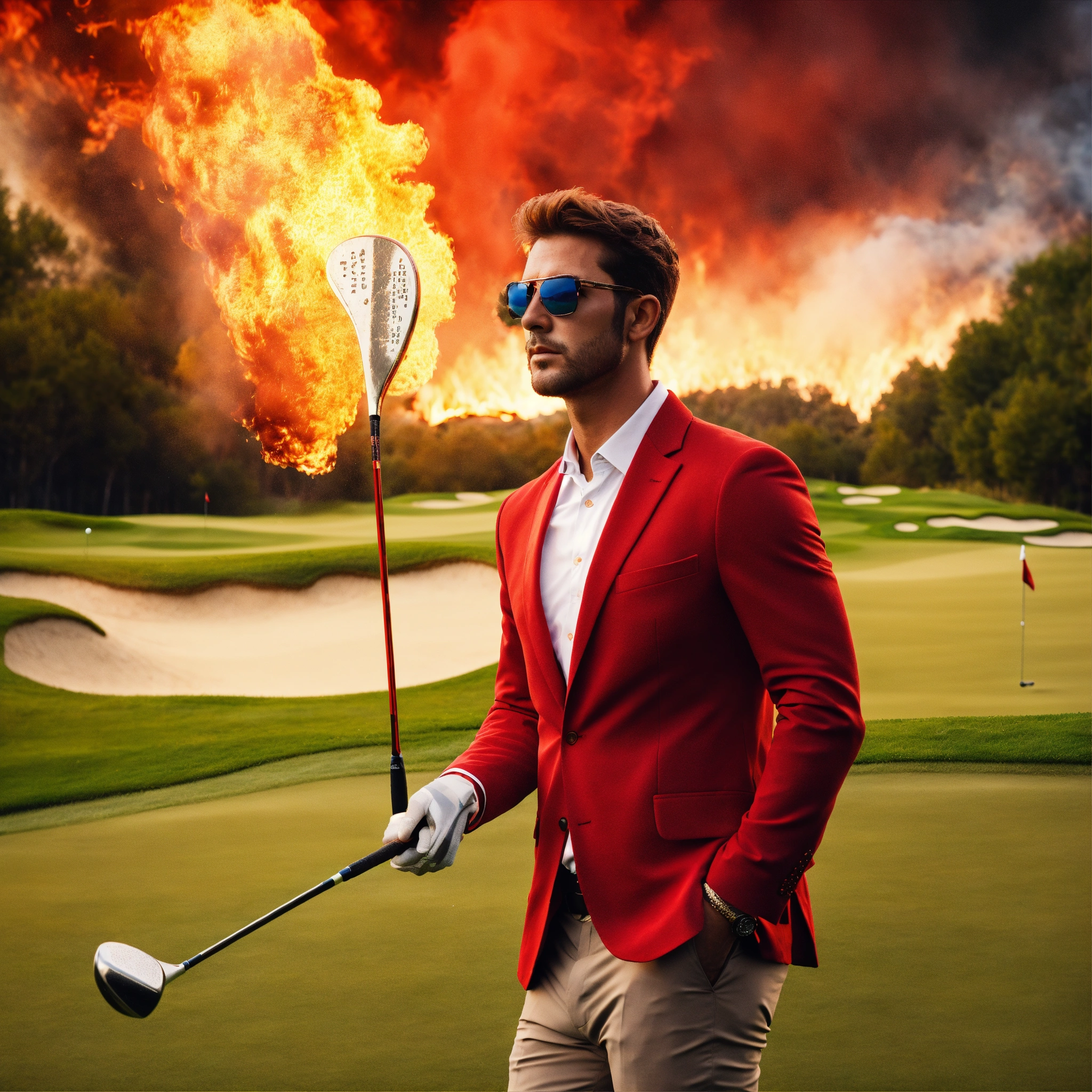 Lexica - 4k hd ultra realistic handsome man red blazer, sunglasses ...