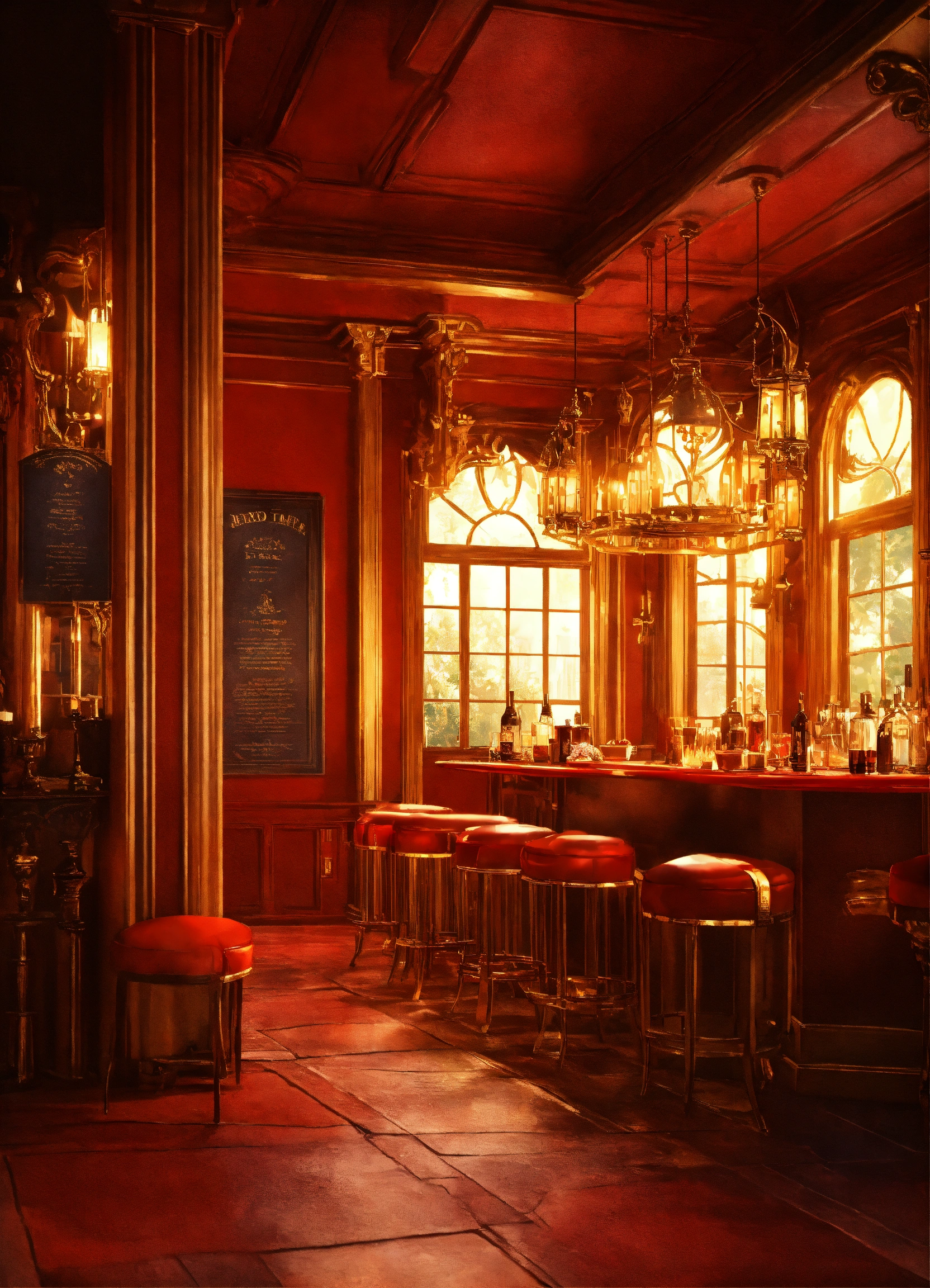 Lexica - Red and gold tavern interior, luxury, fantasy