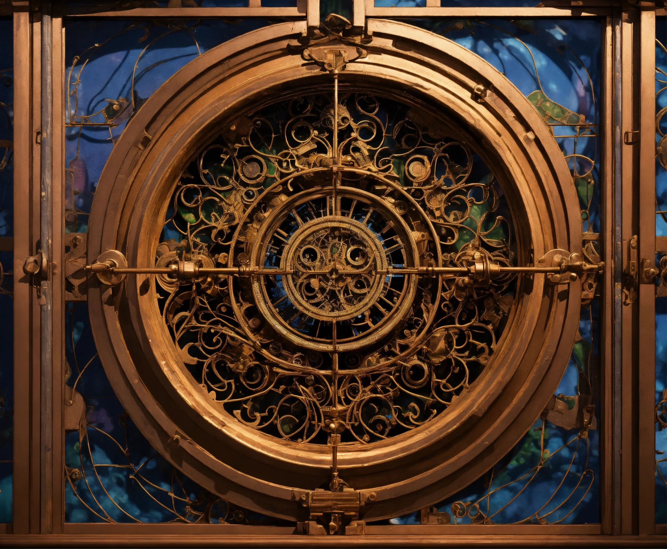 Lexica - Night window circle, city front, realistc metal, wire, realist ...