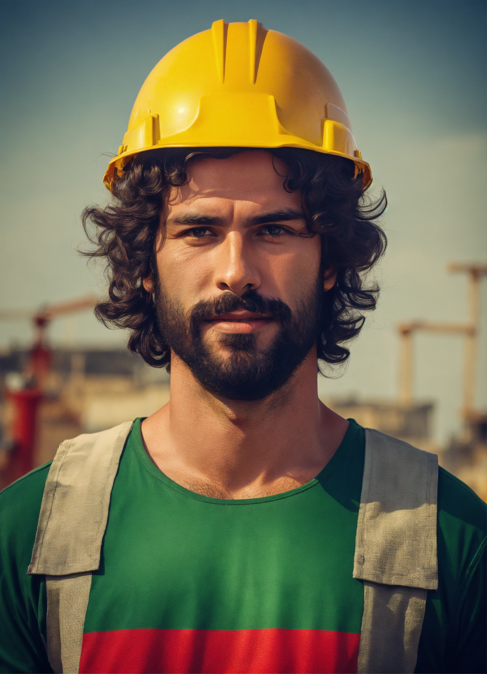 Lexica - A Portuguese construction worker wearing a helmet on his head ...