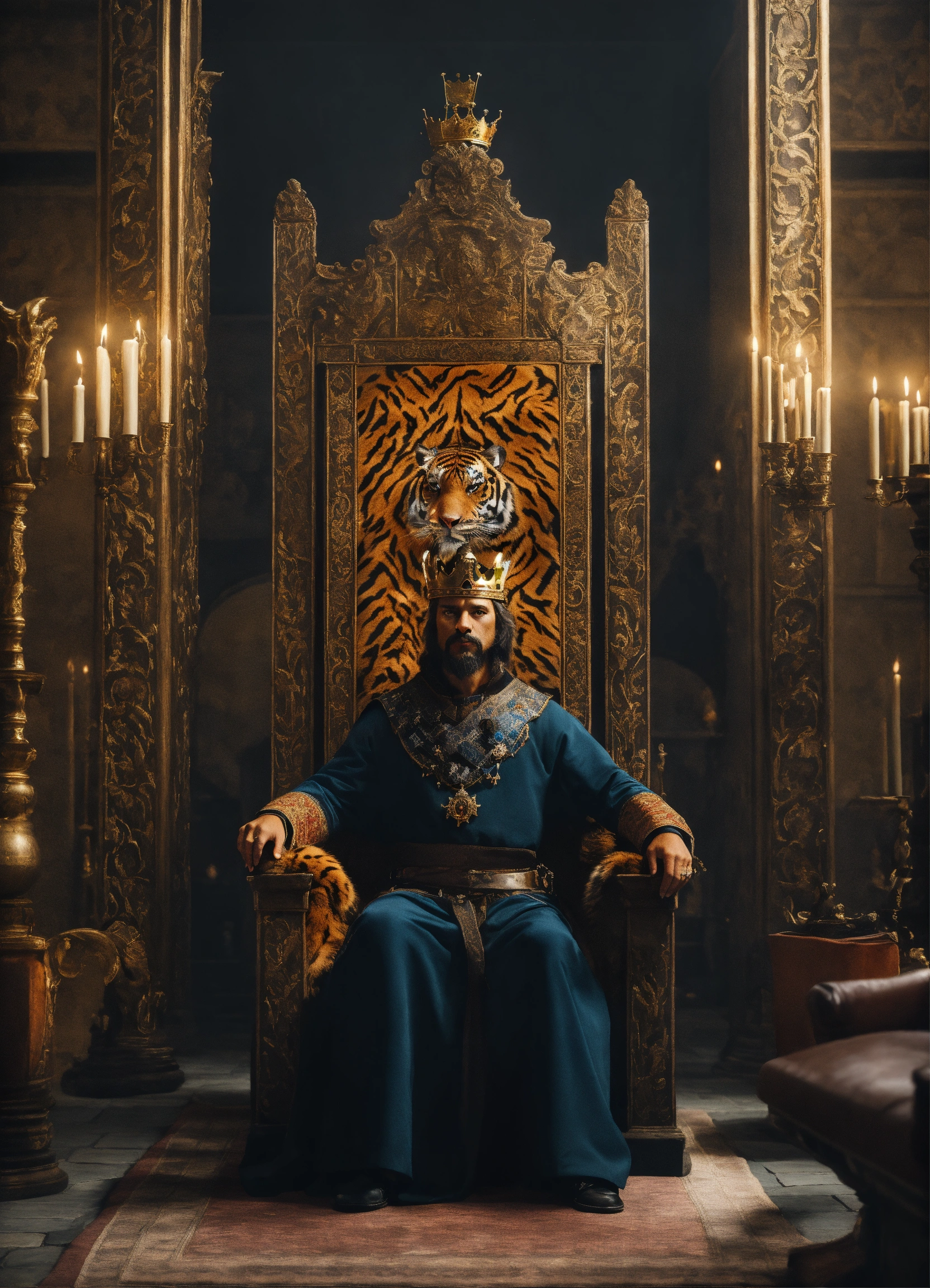 Lexica - A king with tiger face sitting on his throne in a medieval ...