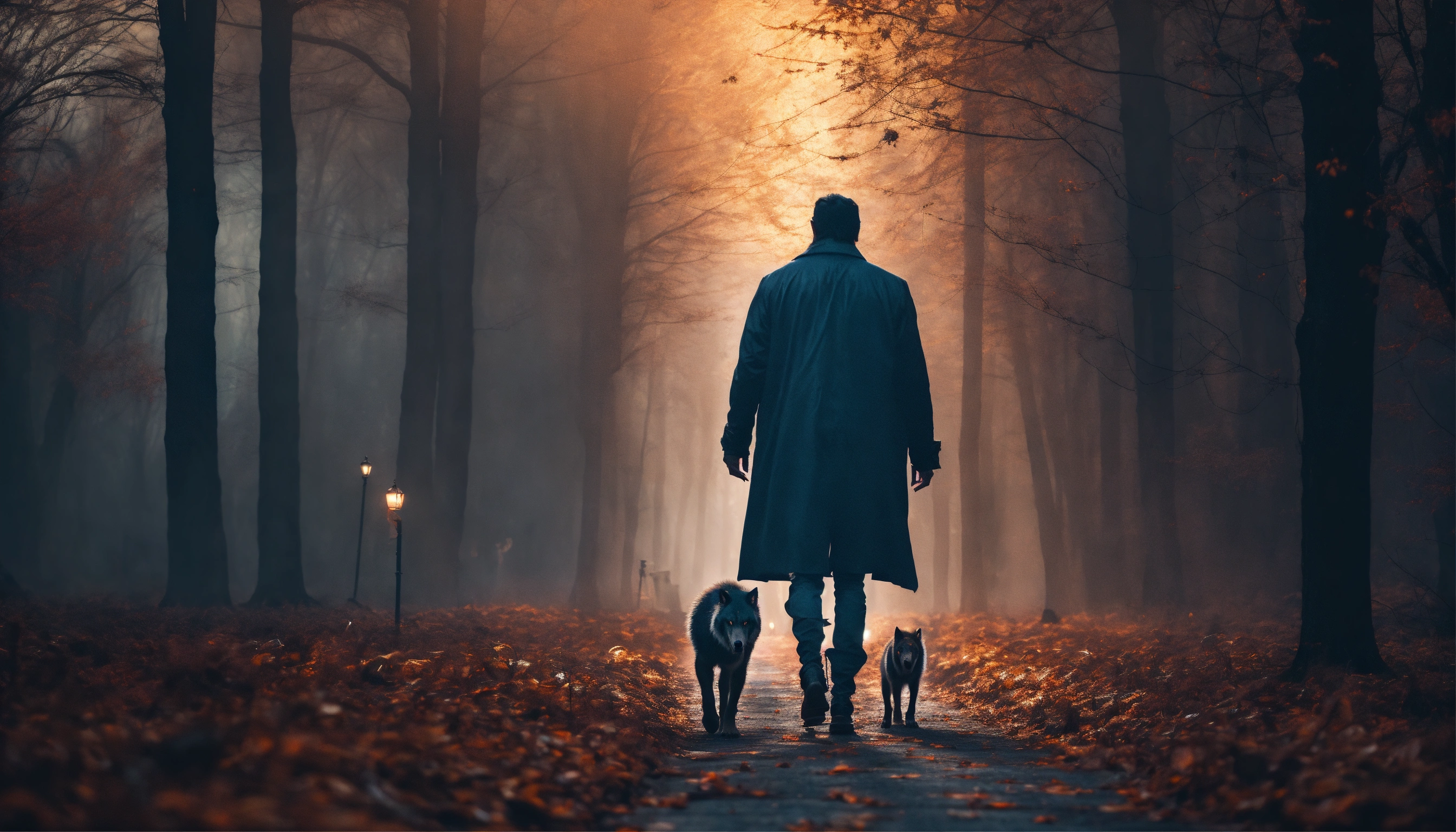 Lexica - Image of a scary man walking with werewolf, Halloween ...