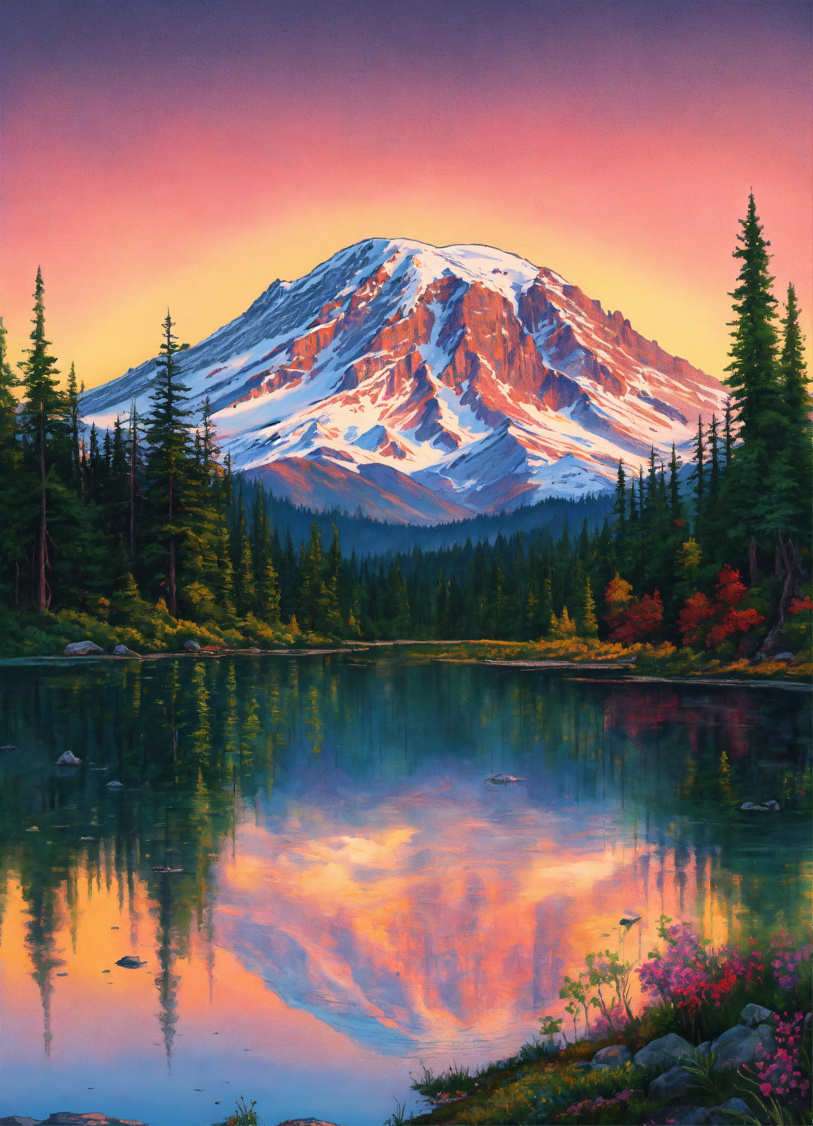 Lexica - A beautiful and highly detailed bright colors drawing of mount ...