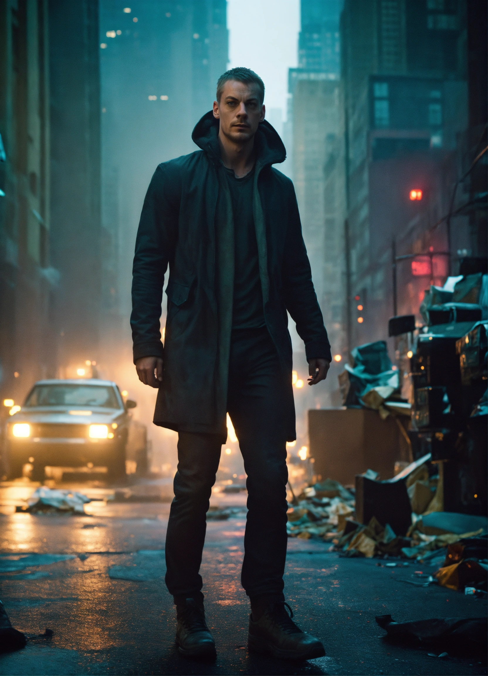 Lexica - Beautiful tall man, joel kinnaman, dystopian, dark, walk, city ...