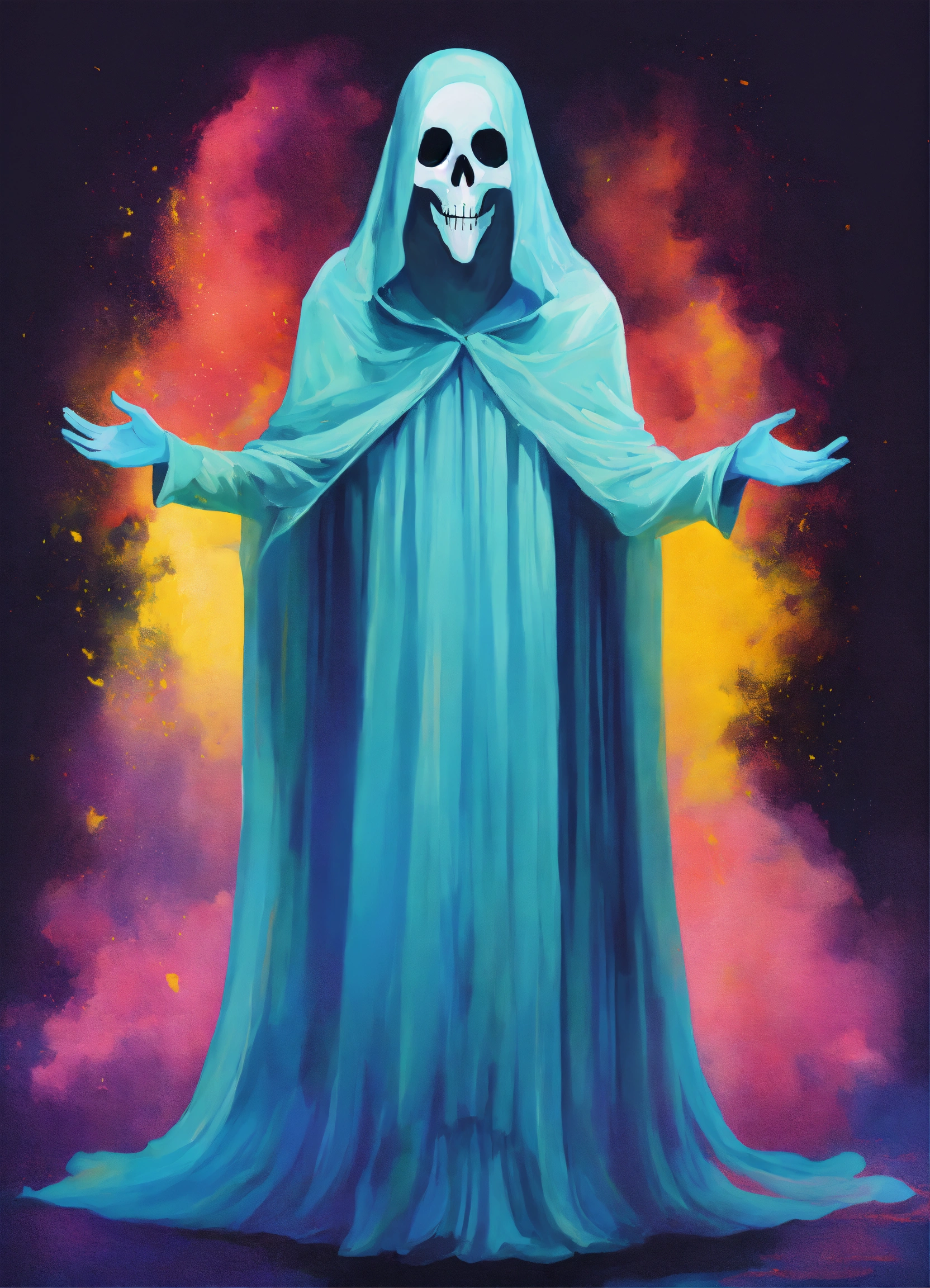 Lexica - An illustration painting with bright colors of ghost on a ...