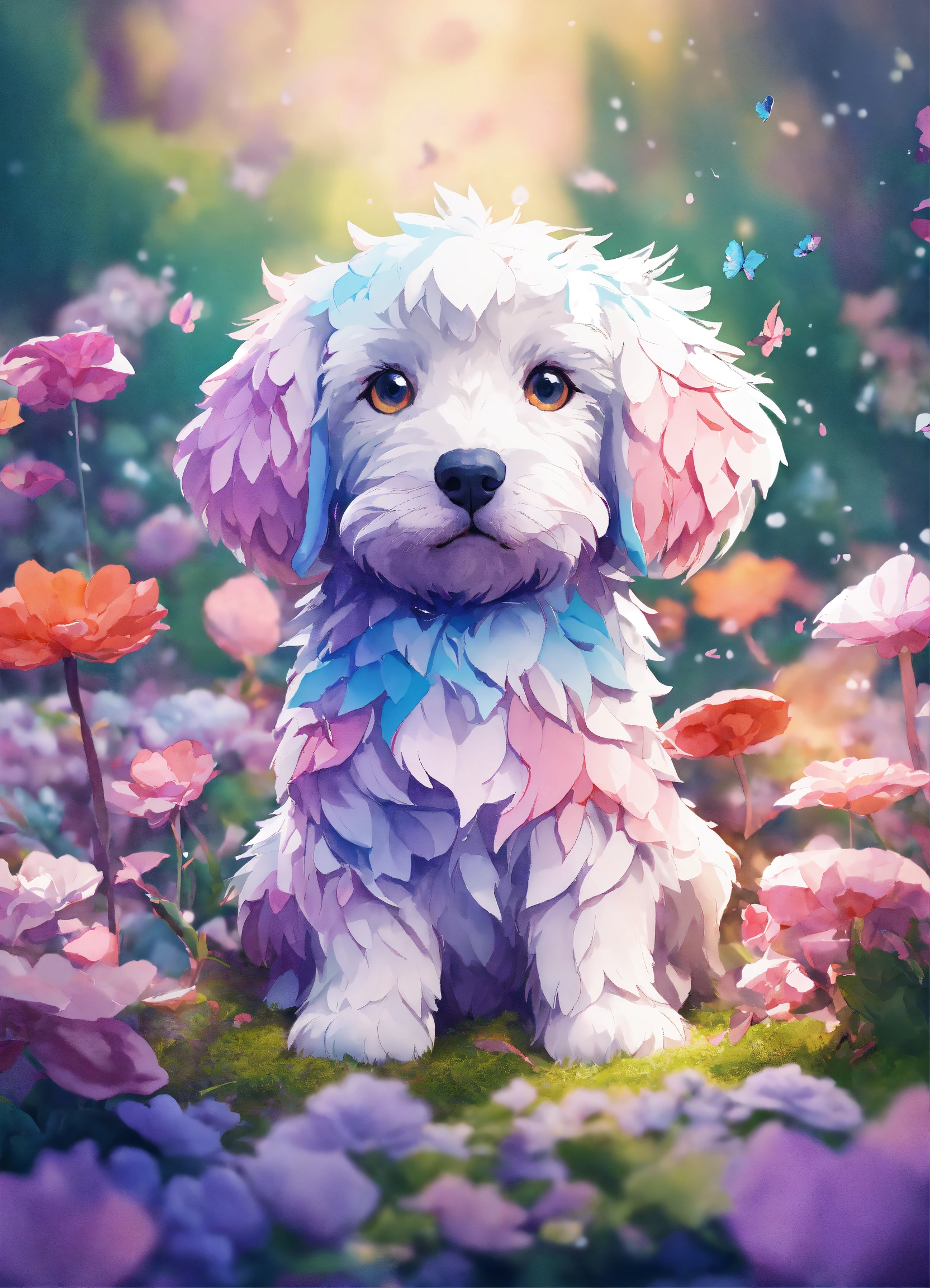 Lexica - A detailed illustration of a print of a colorful cute puppy ...