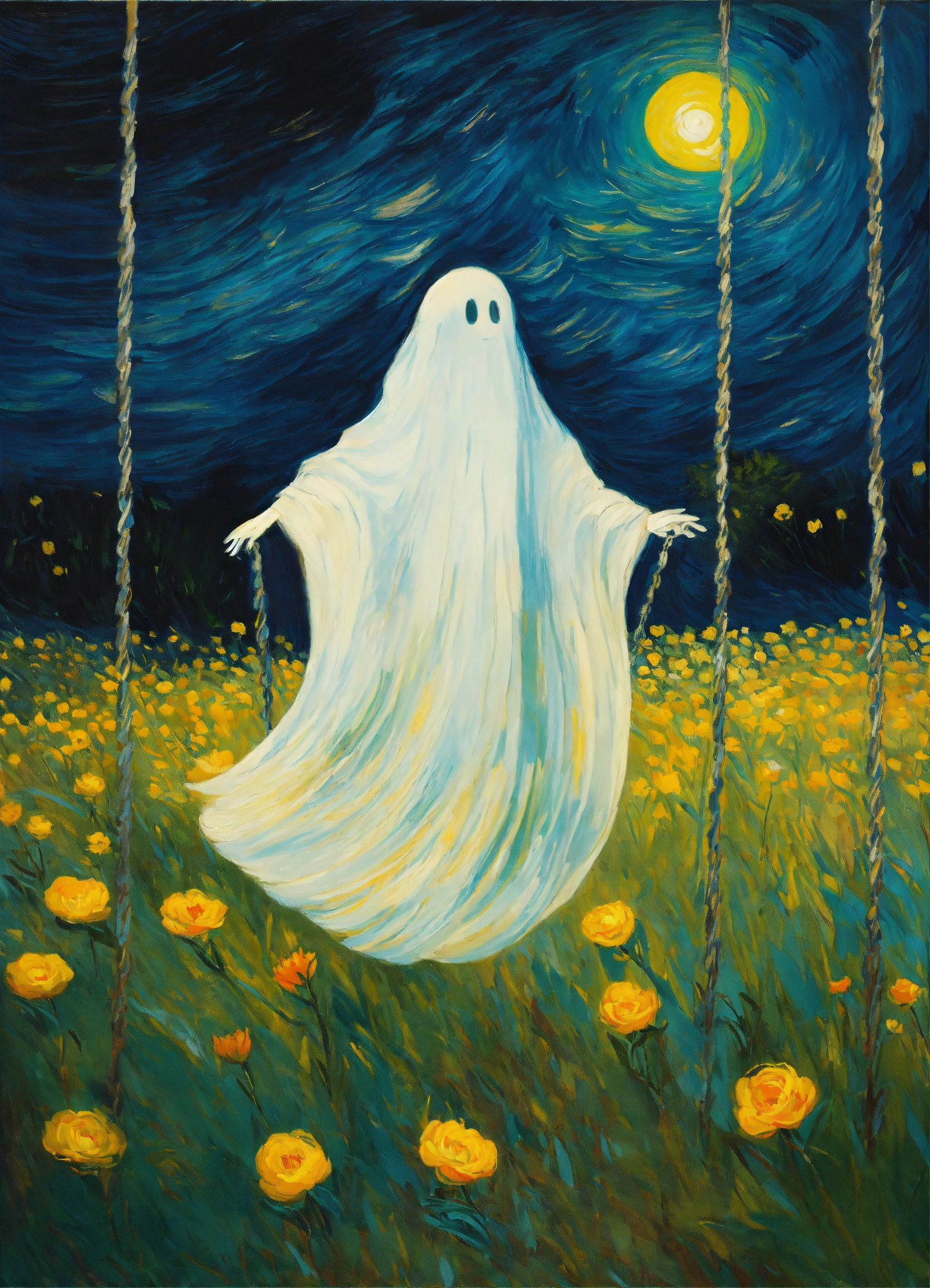 Lexica - Impressionist painting of a lonely small white ghost ...