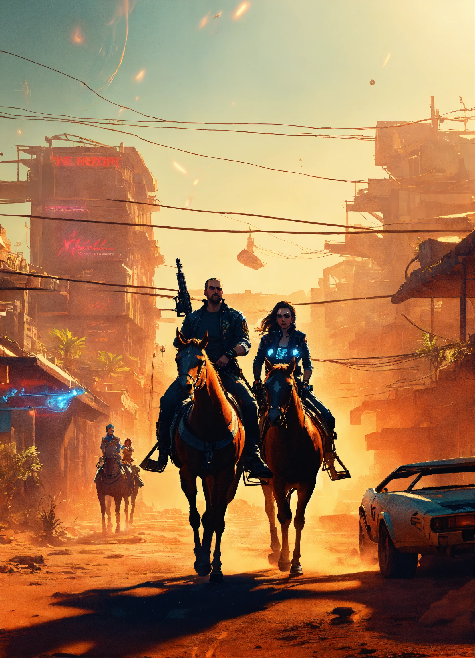 Lexica - Two outlaws, a man and woman, ride on horseback through the ...