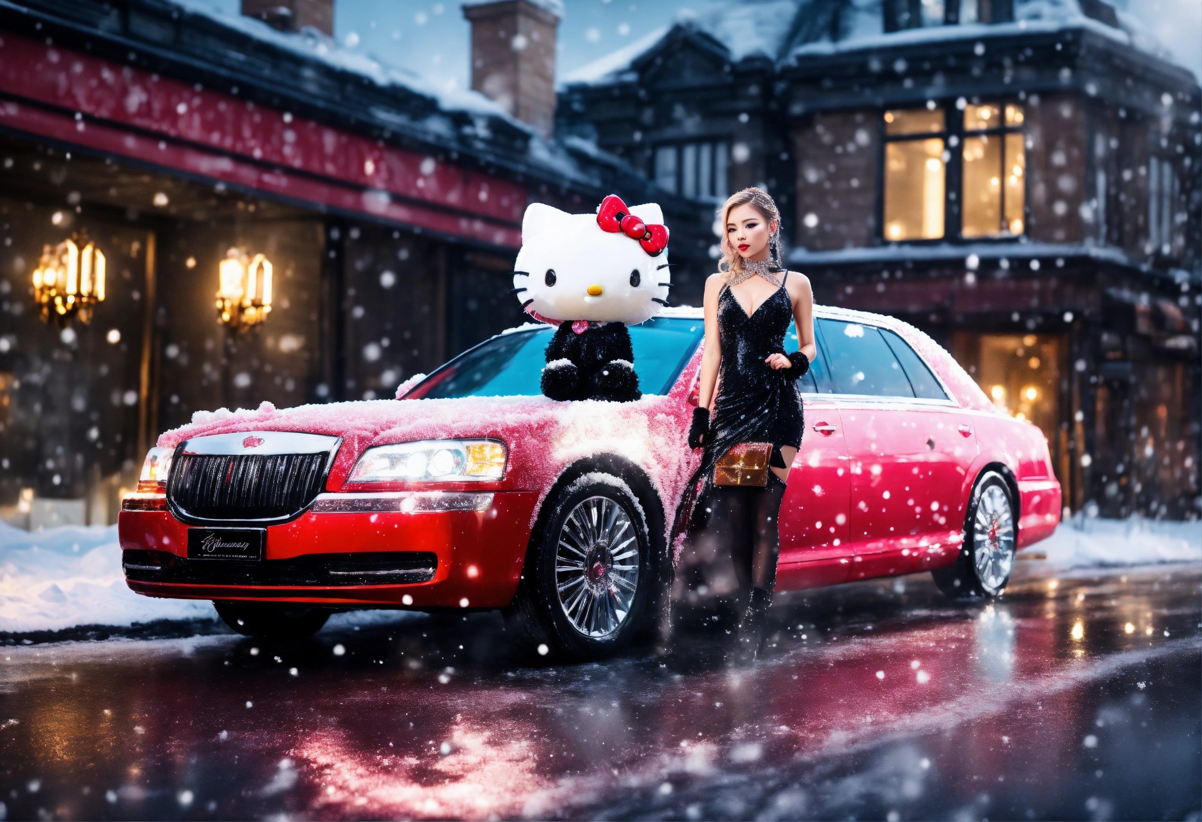 Lexica - Hello kitty dripping in crystals, luxury brands, standing in ...