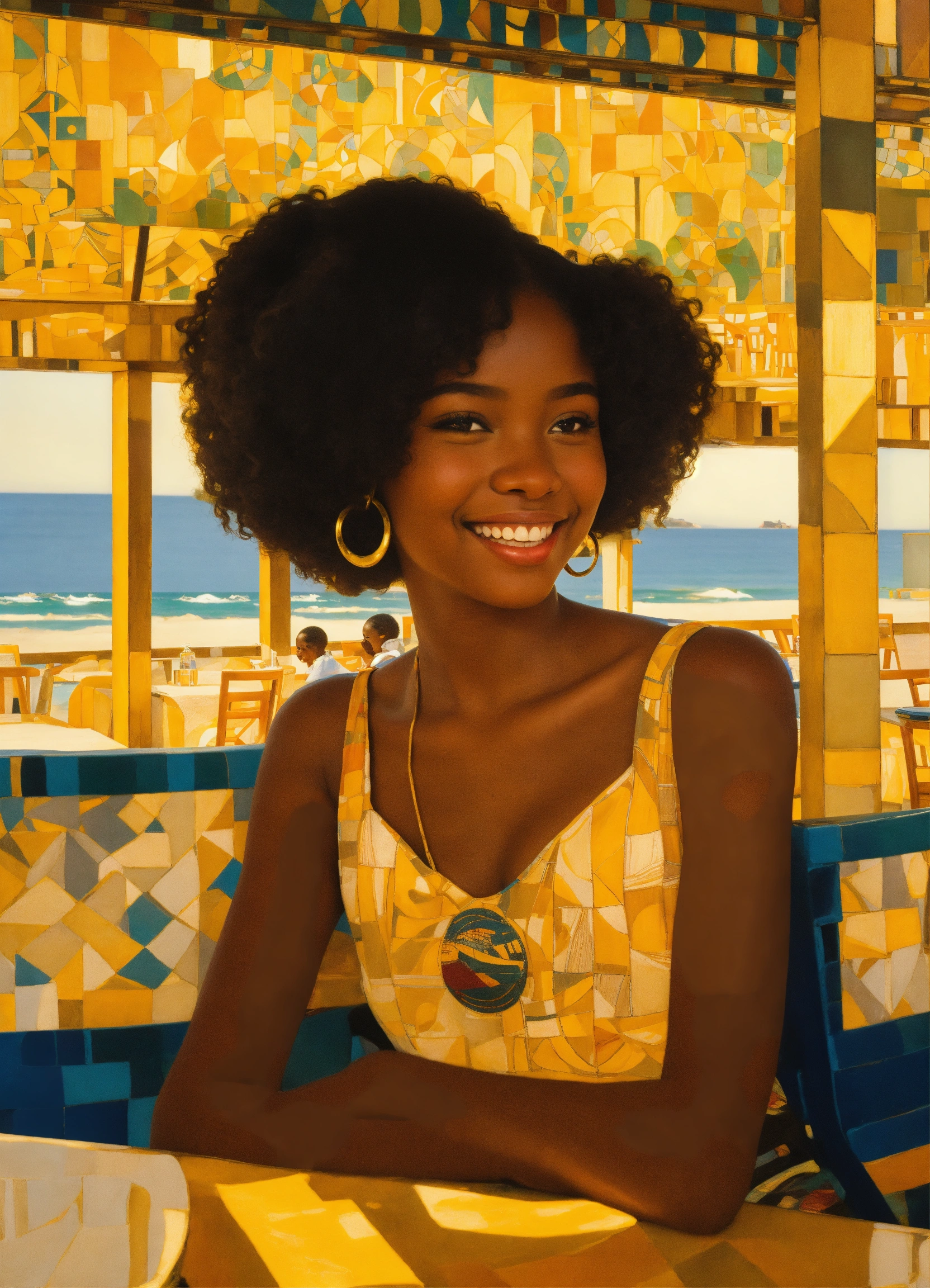 Lexica - Smiling African American girl sitting in a beachfront ...