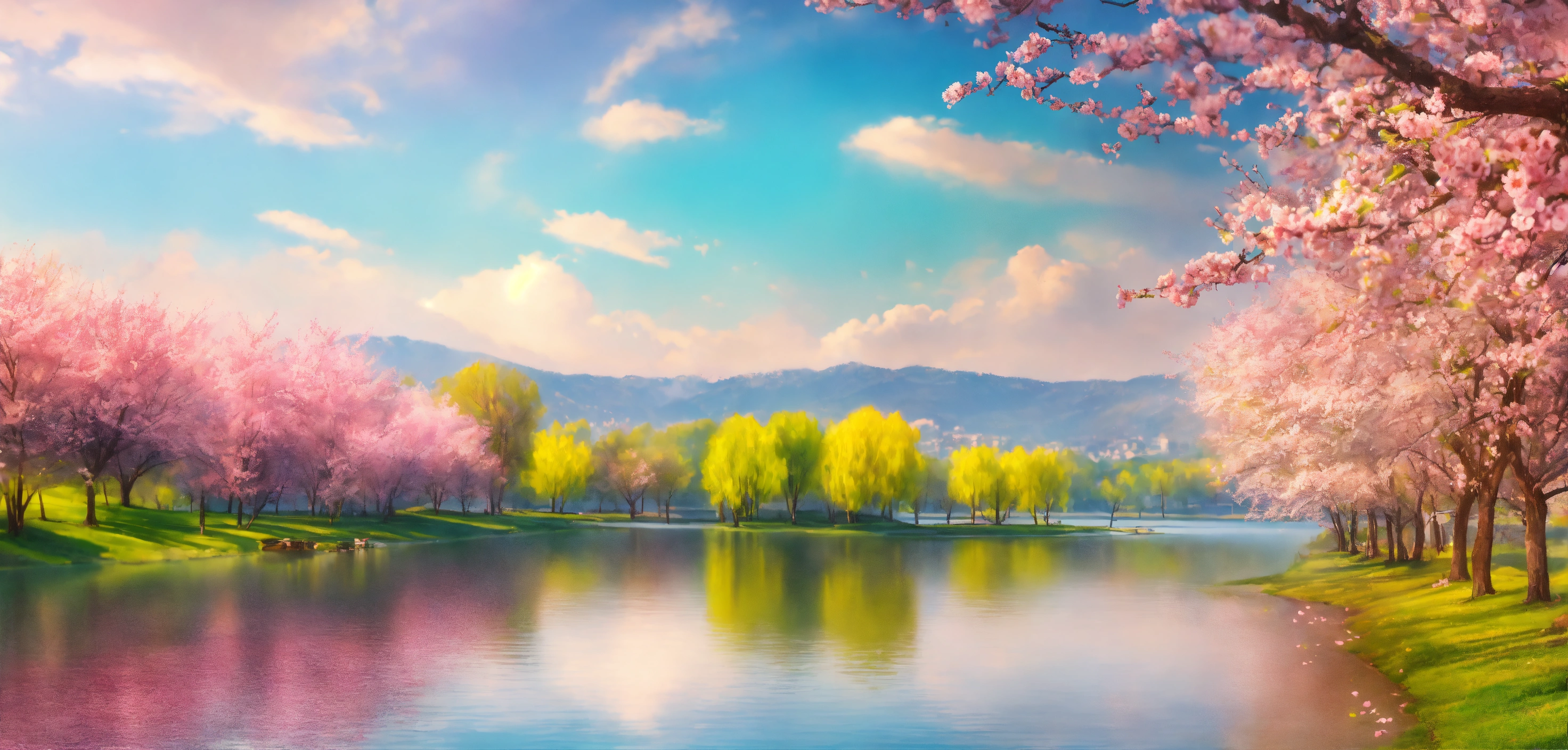 Lexica - A serene and majestic spring landscape with blossoming trees ...