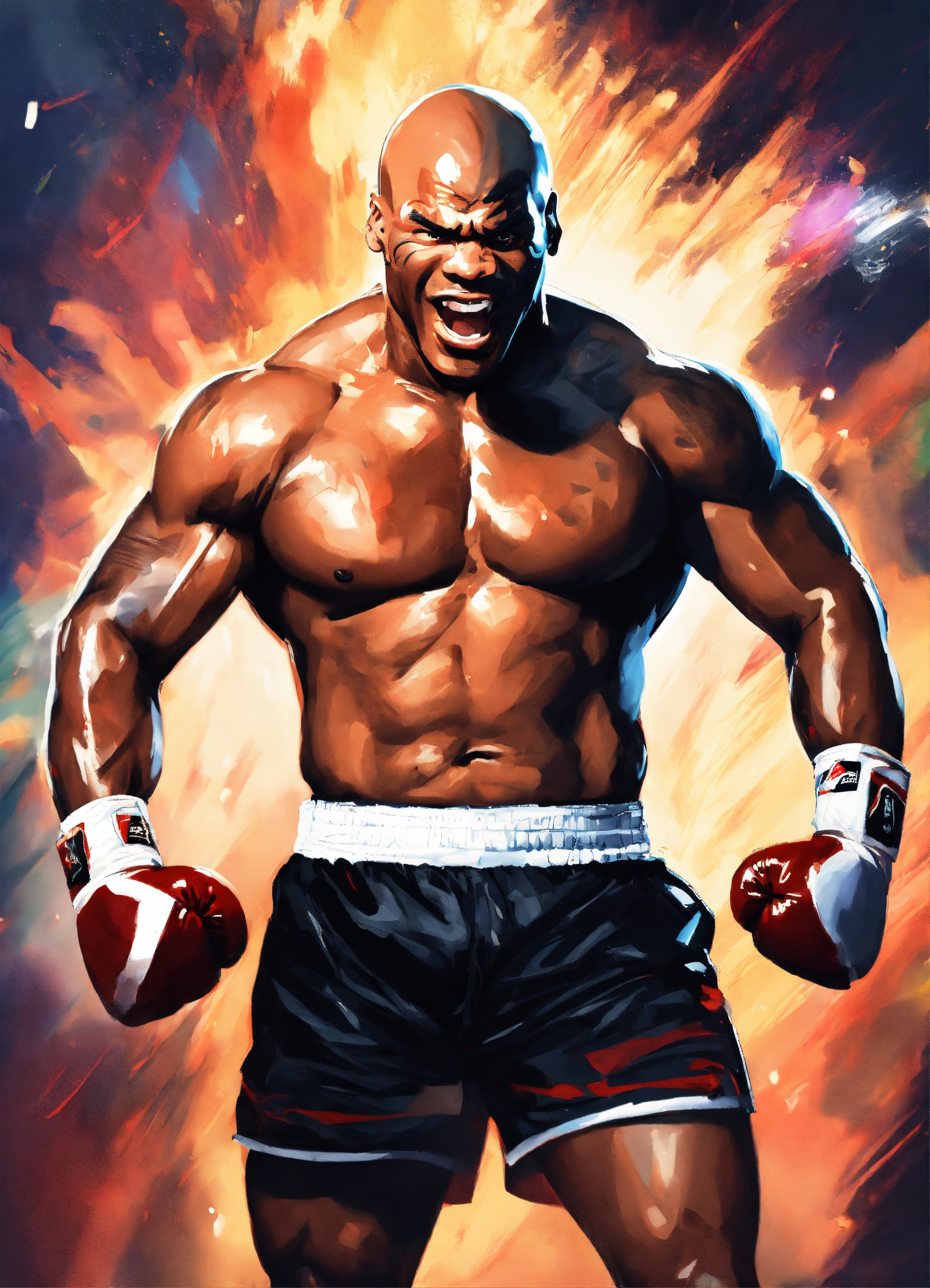 Lexica - Digital portrait of an anger muscular Mike Tyson with a bald ...