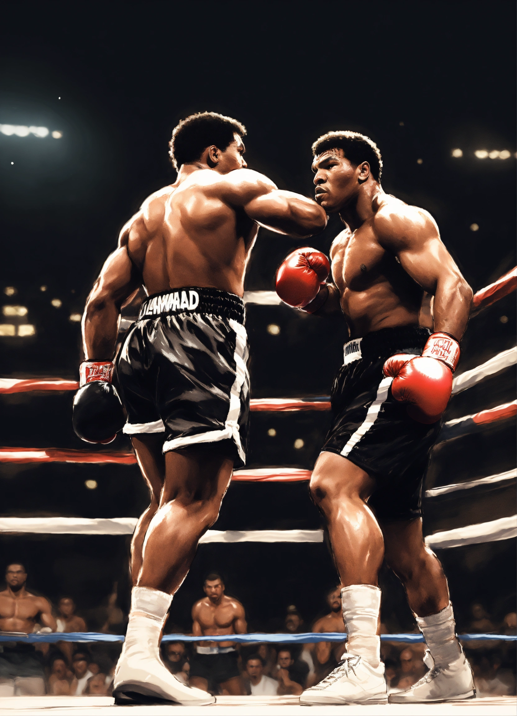 Lexica - Two boxers fighting. ultra define Mike Tyson with black shorts ...