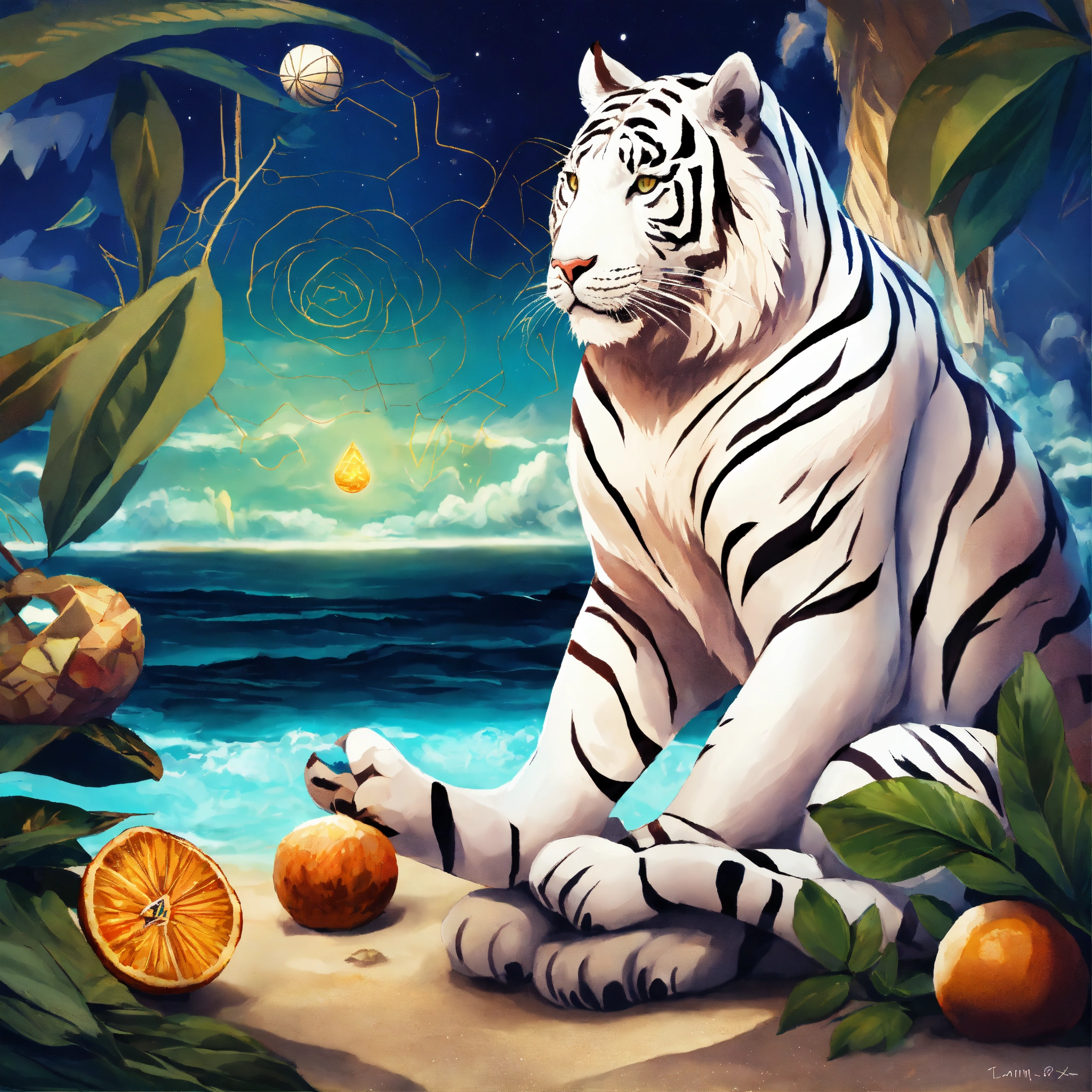 Lexica - Image. illustrate a white tiger in a yoga position on coconut ...