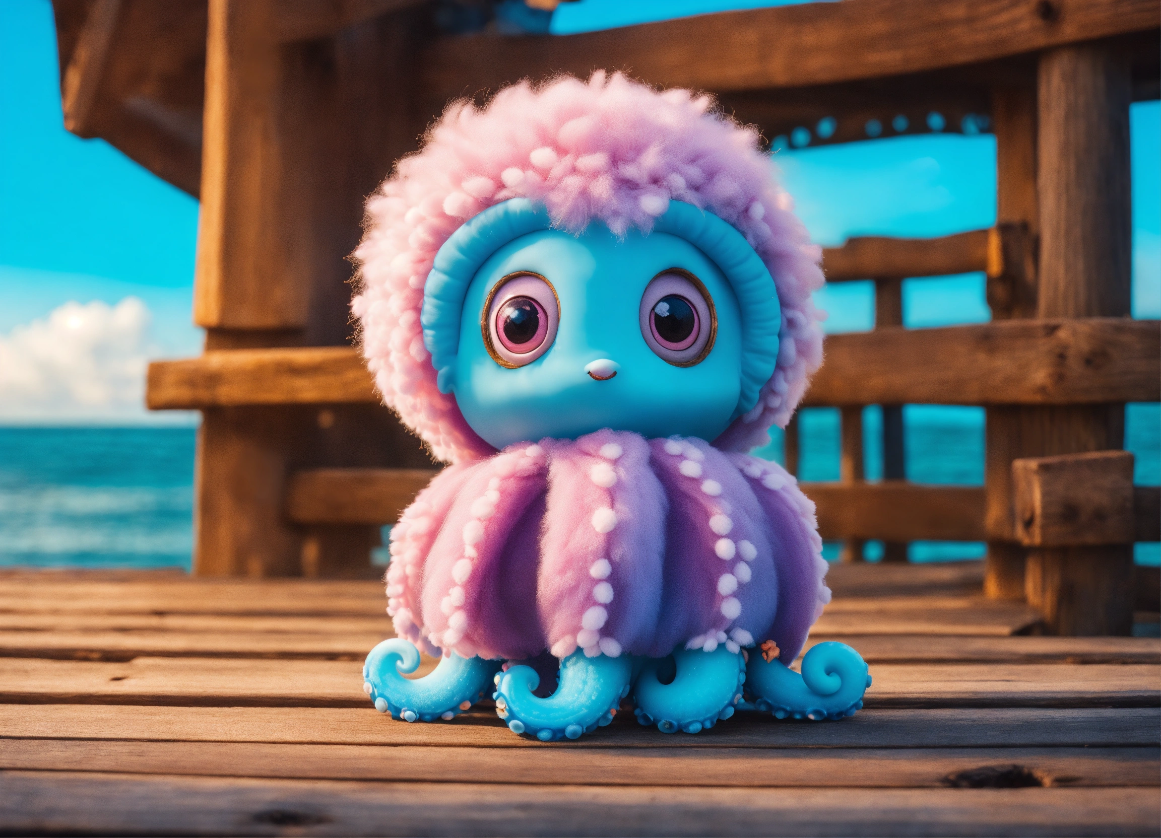 Lexica - Fluffy fairy cute sad octopus with long soft fur in the style ...