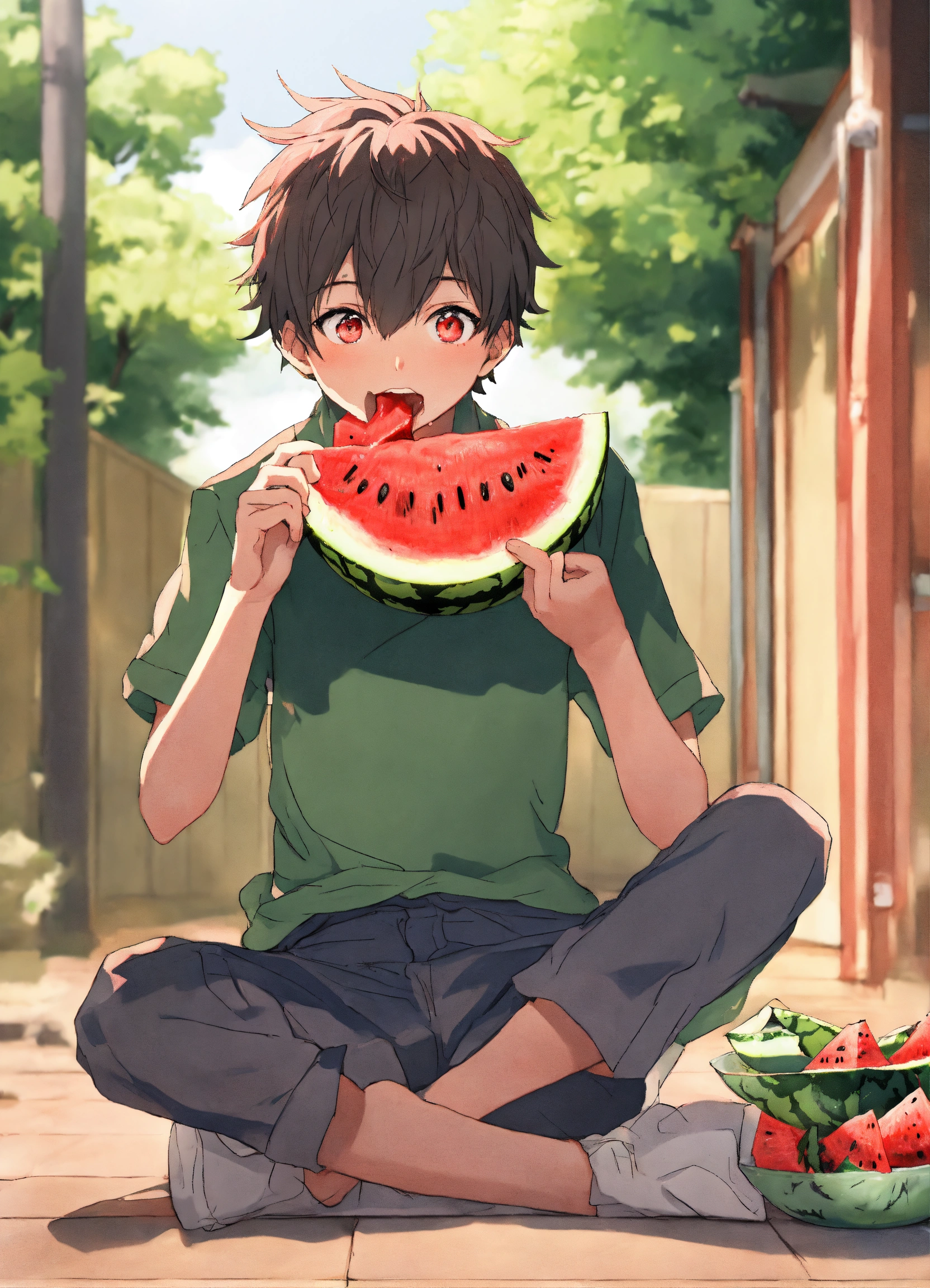Lexica - Anime boy eats watermelon