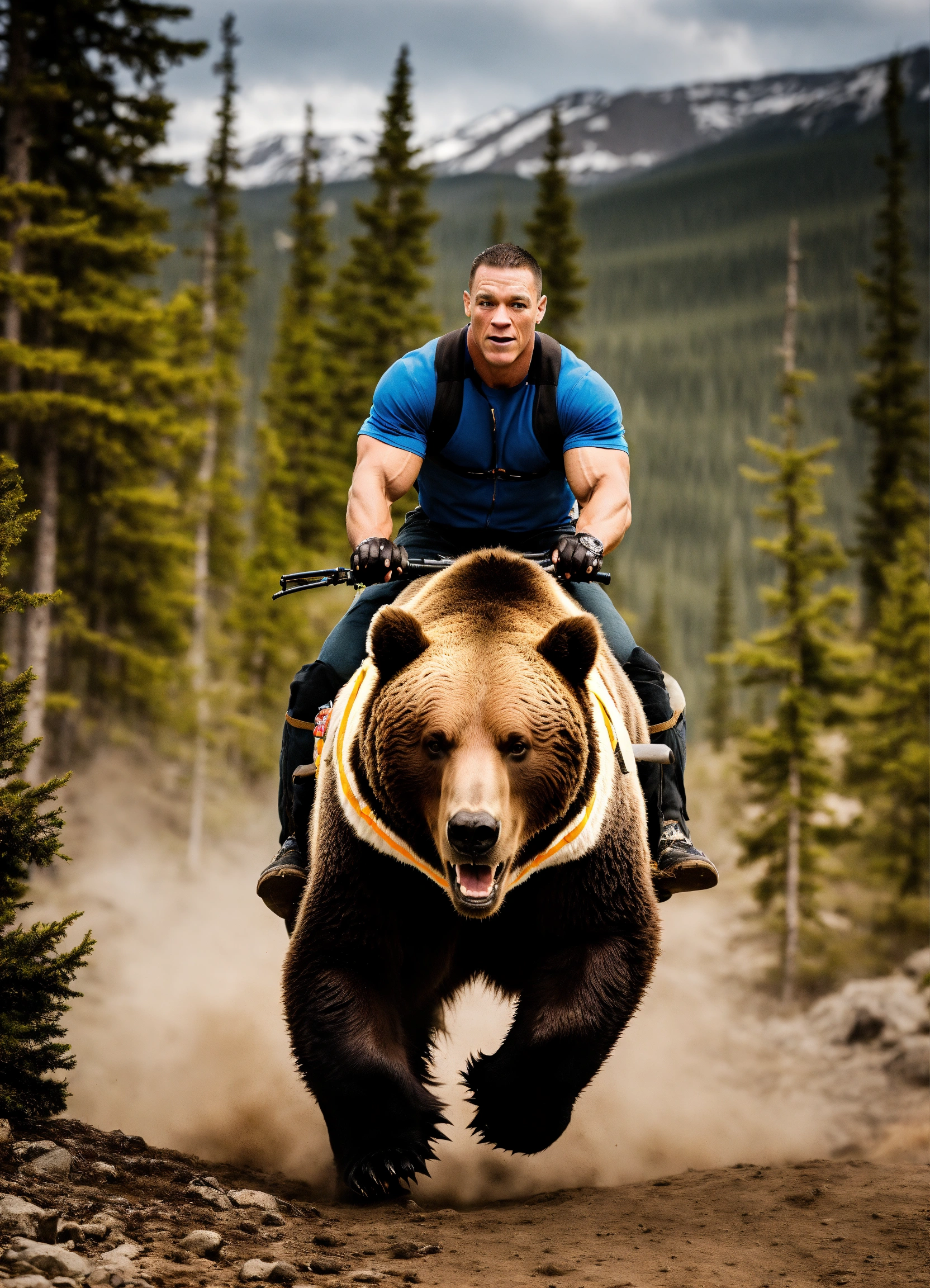 Lexica - John Cena riding a grizzly bear, best quality, real picture ...