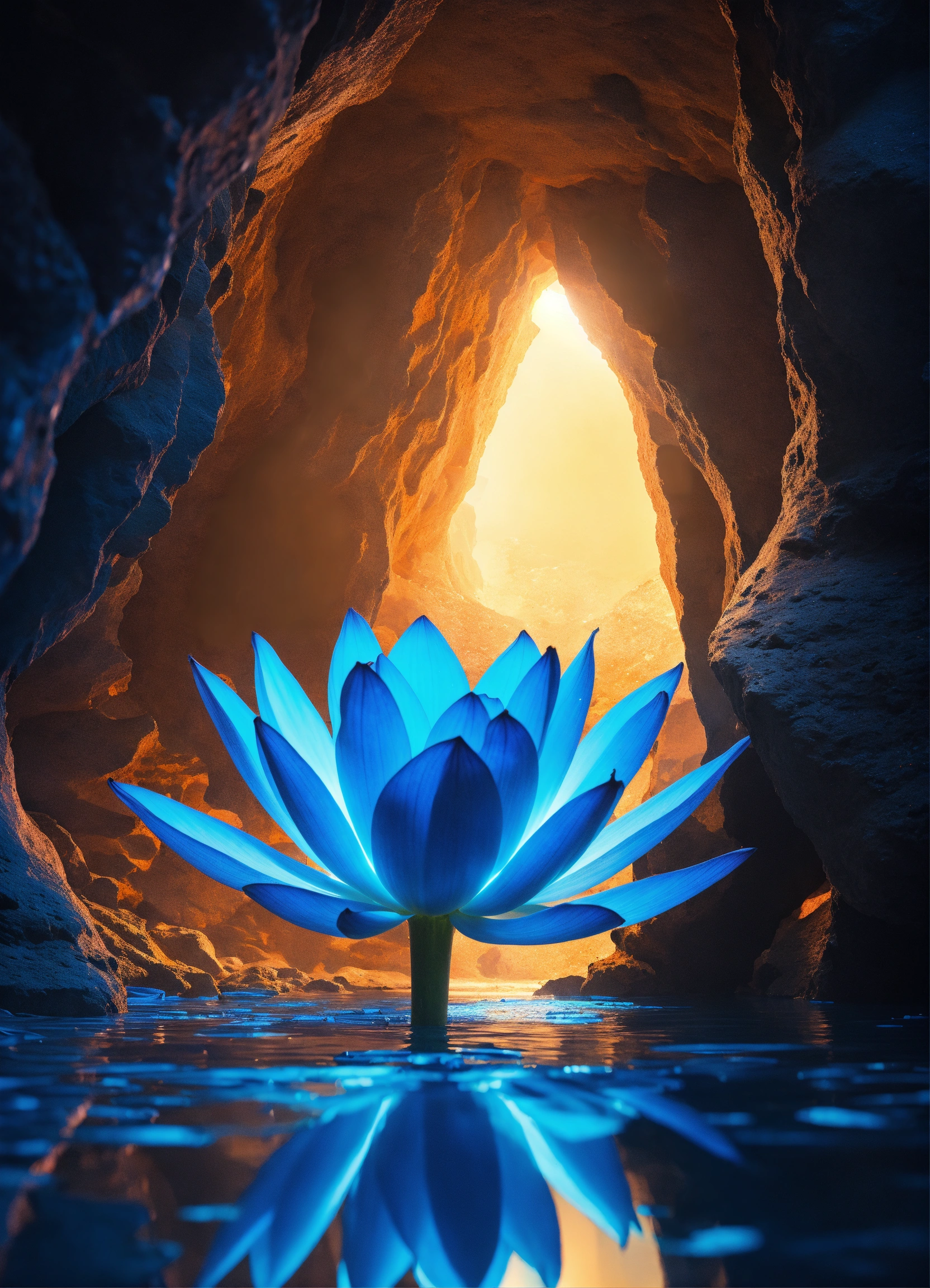 Lexica - An azure lotus illuminating a bright blue light emitting blue ...