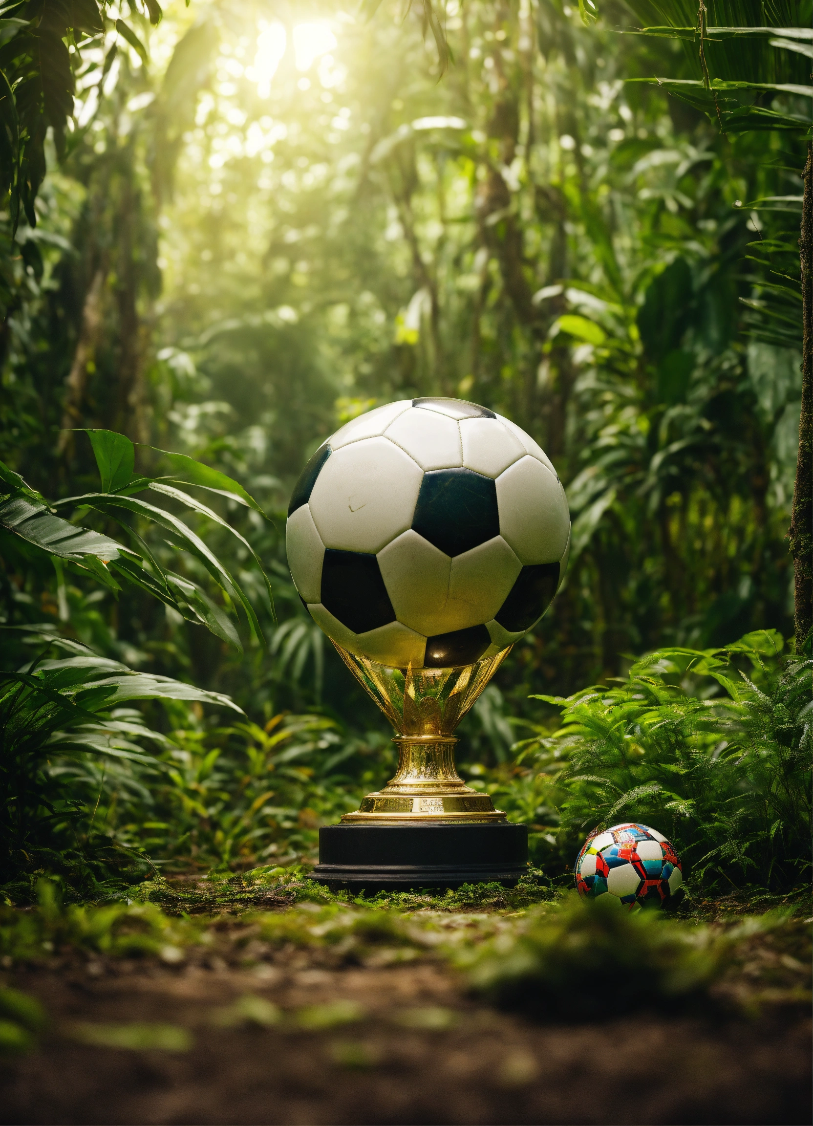 Lexica - A deep jungle with a soccer ball on the ground and a victory ...