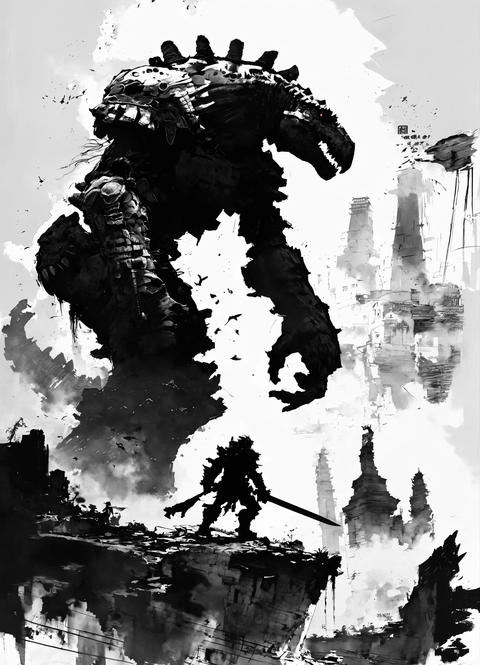 Lexica - Shadow of the colossus hold a sword,fight with dinosaur, many ...