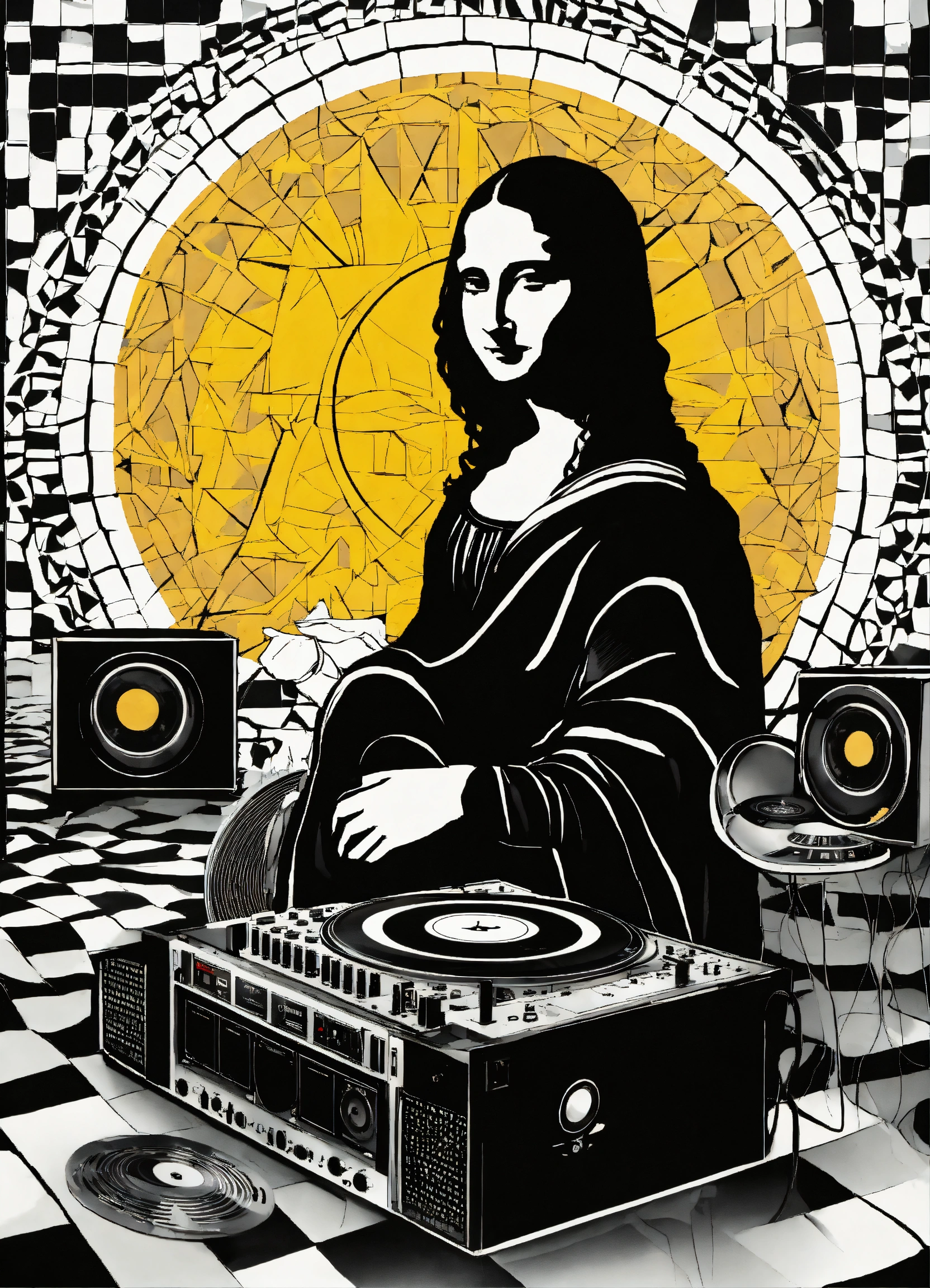 Lexica - Mona lisa holding dj turn table , speaker and doing peace sign ...