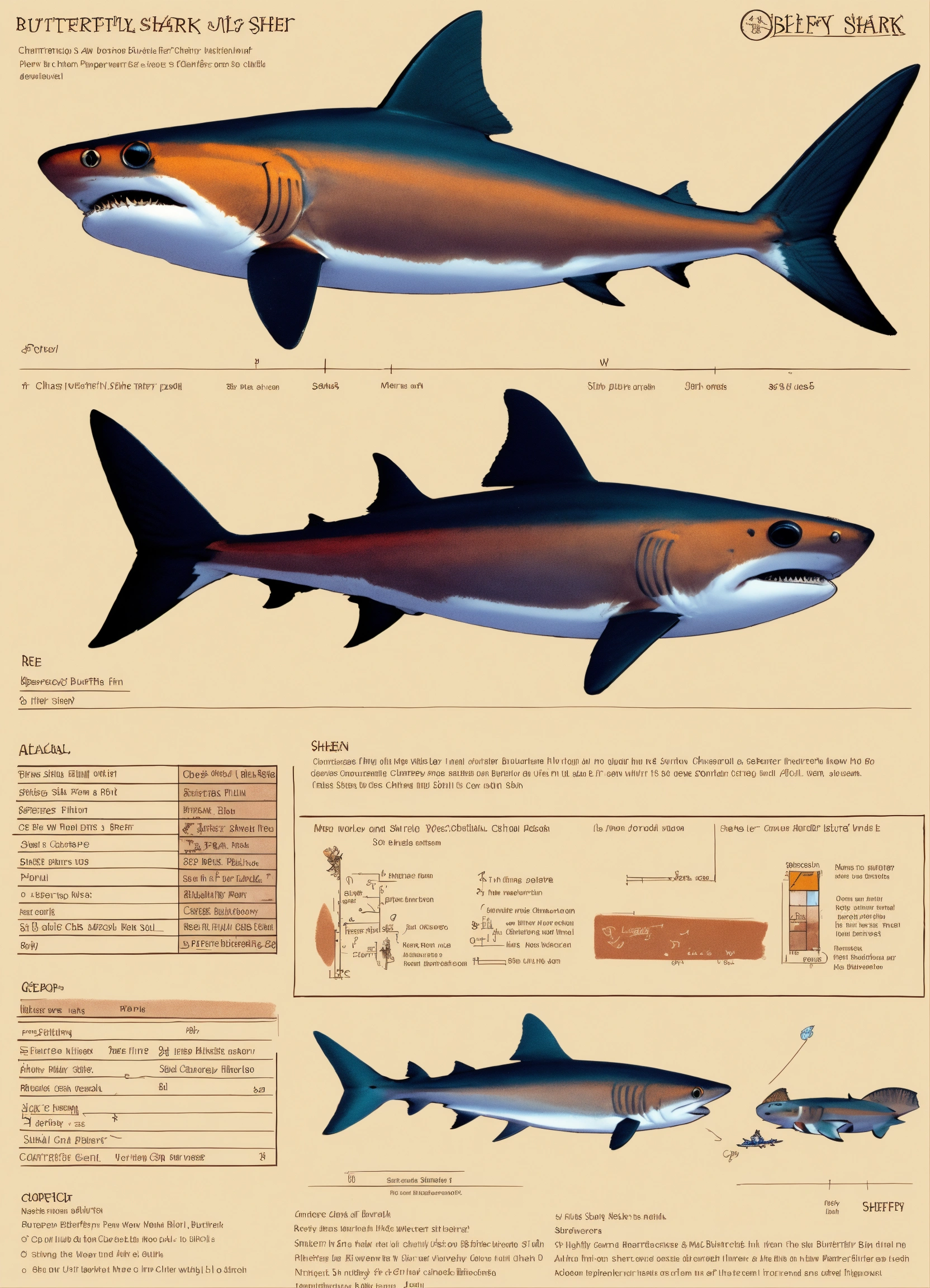 Lexica - Butterfly shark, character sheet, character design, chart ...