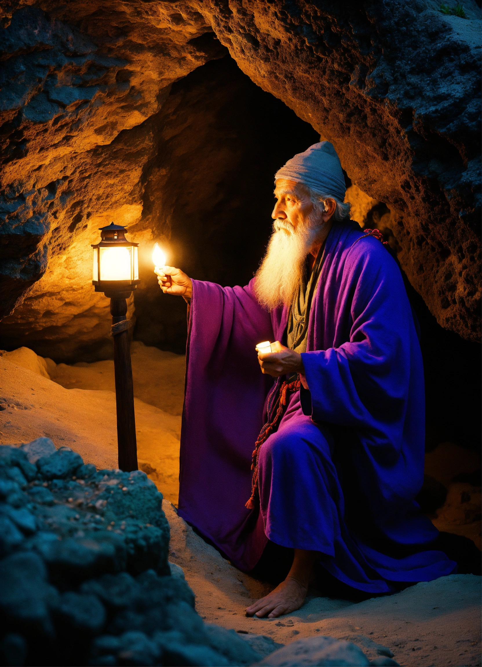 Lexica - "Create a photograph of an older man, the Hermit, standing on ...